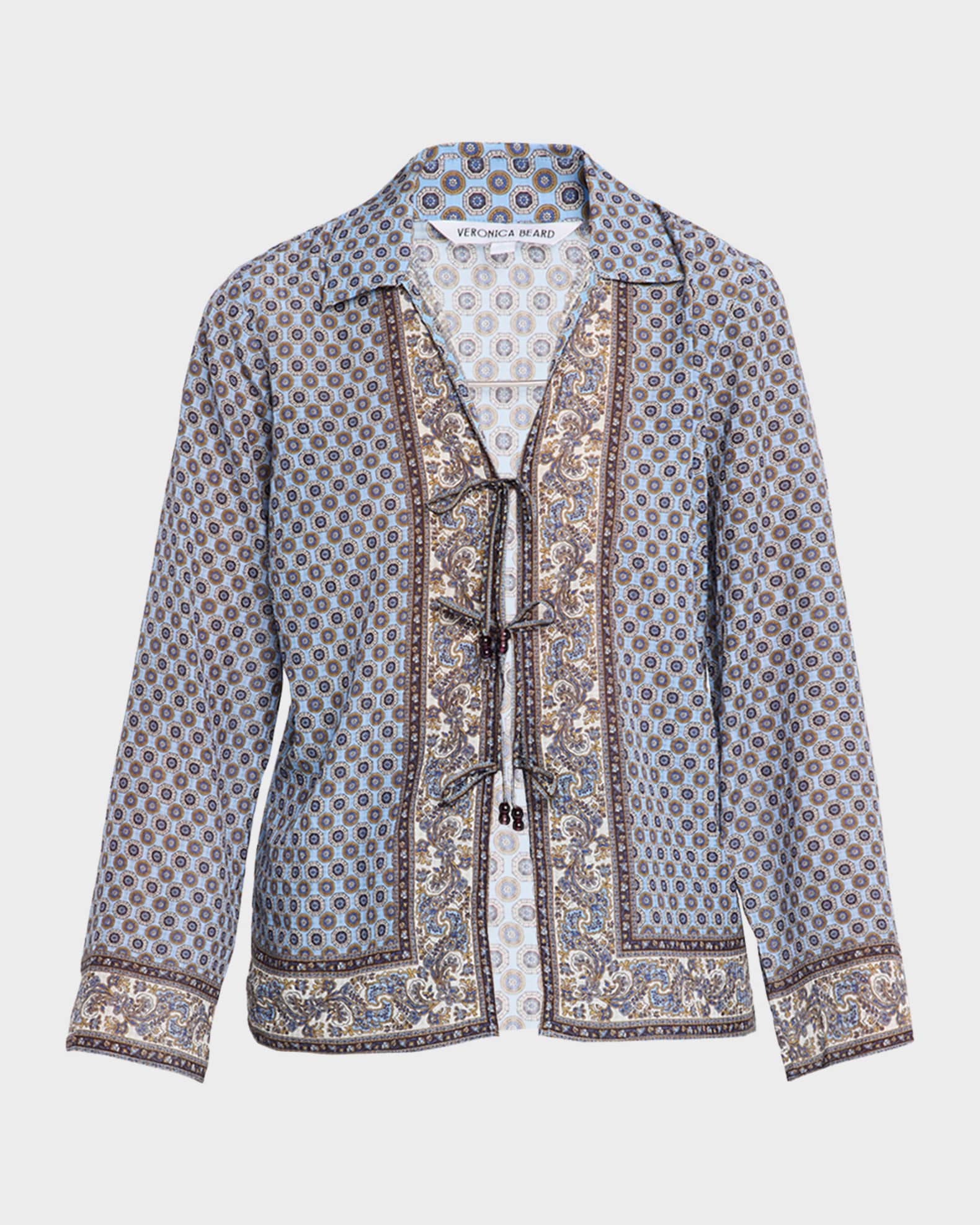 Veronica Beard Eva Scarf-Print Tie Blouse | Neiman Marcus