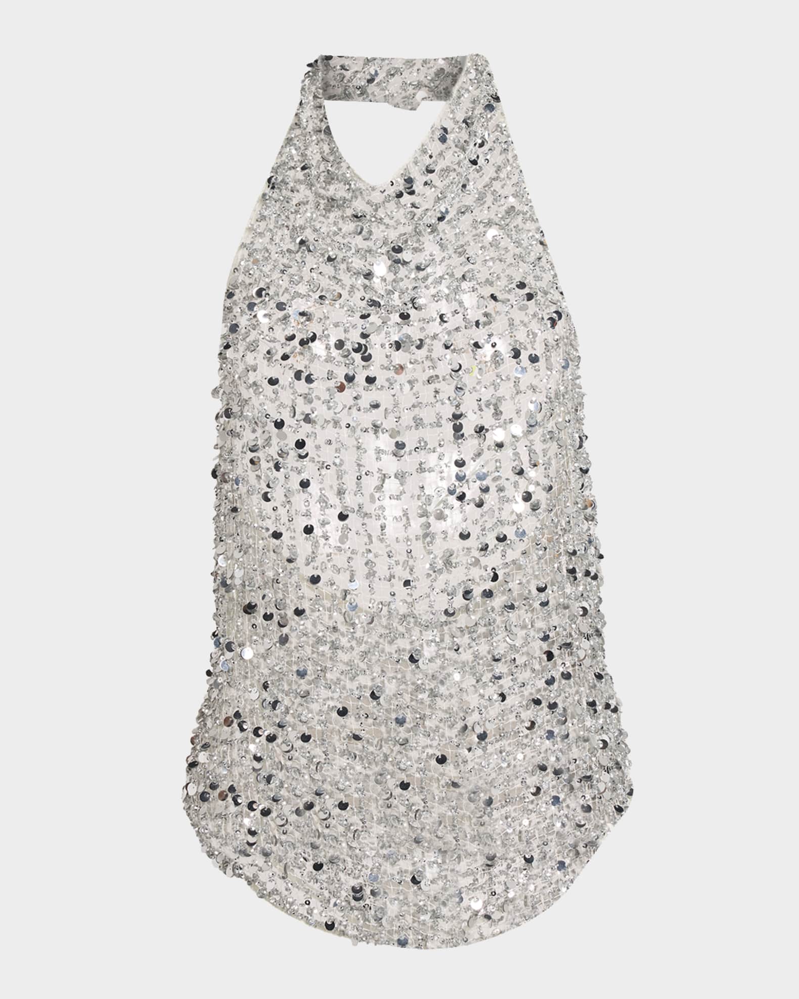 LAPOINTE Sequined Net Mesh Halter Top | Neiman Marcus