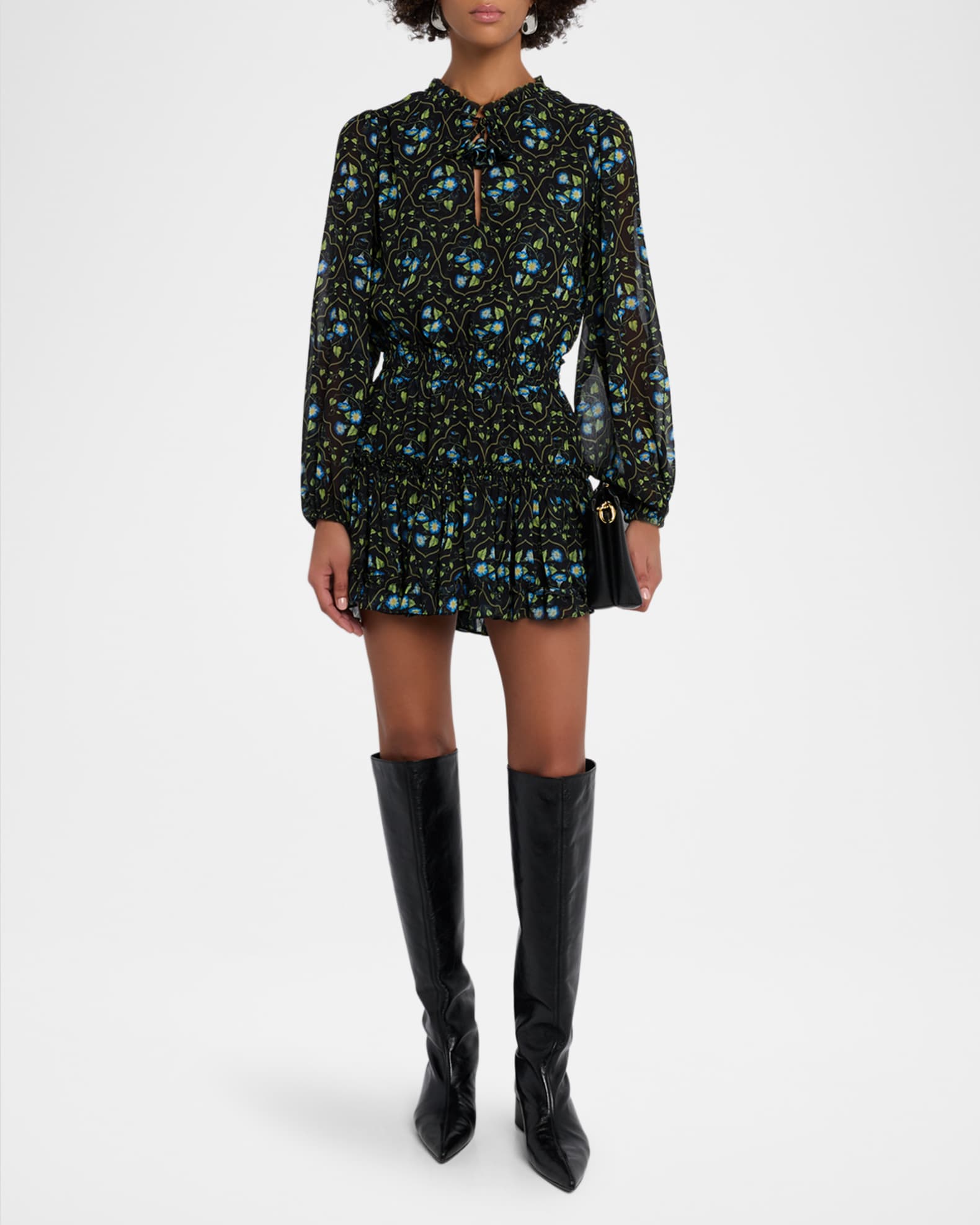 MISA Los Angeles Lorena Morning Glory Lattice Chiffon Mini Dress ...