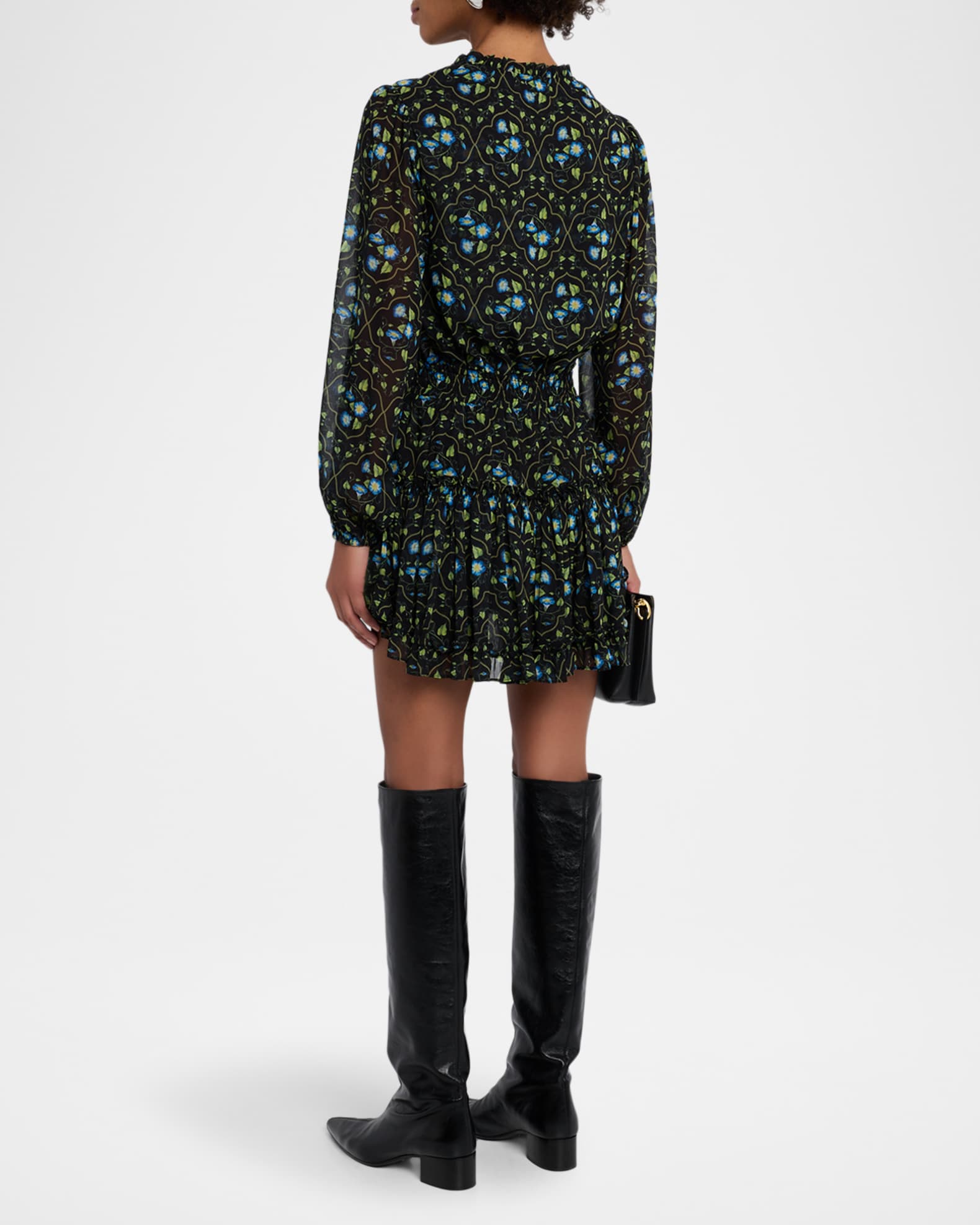 MISA Los Angeles Lorena Morning Glory Lattice Chiffon Mini Dress ...