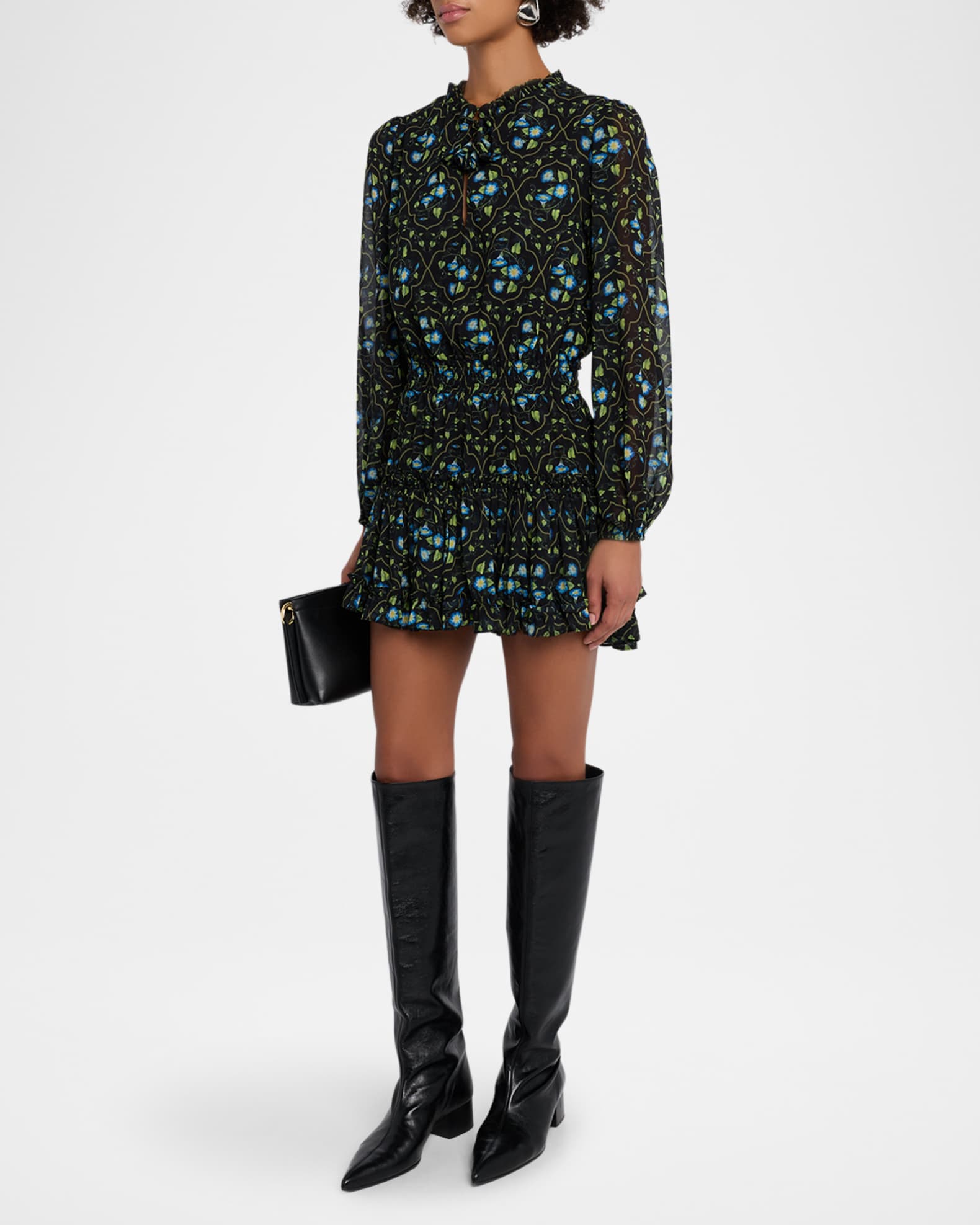 MISA Los Angeles Lorena Morning Glory Lattice Chiffon Mini Dress ...