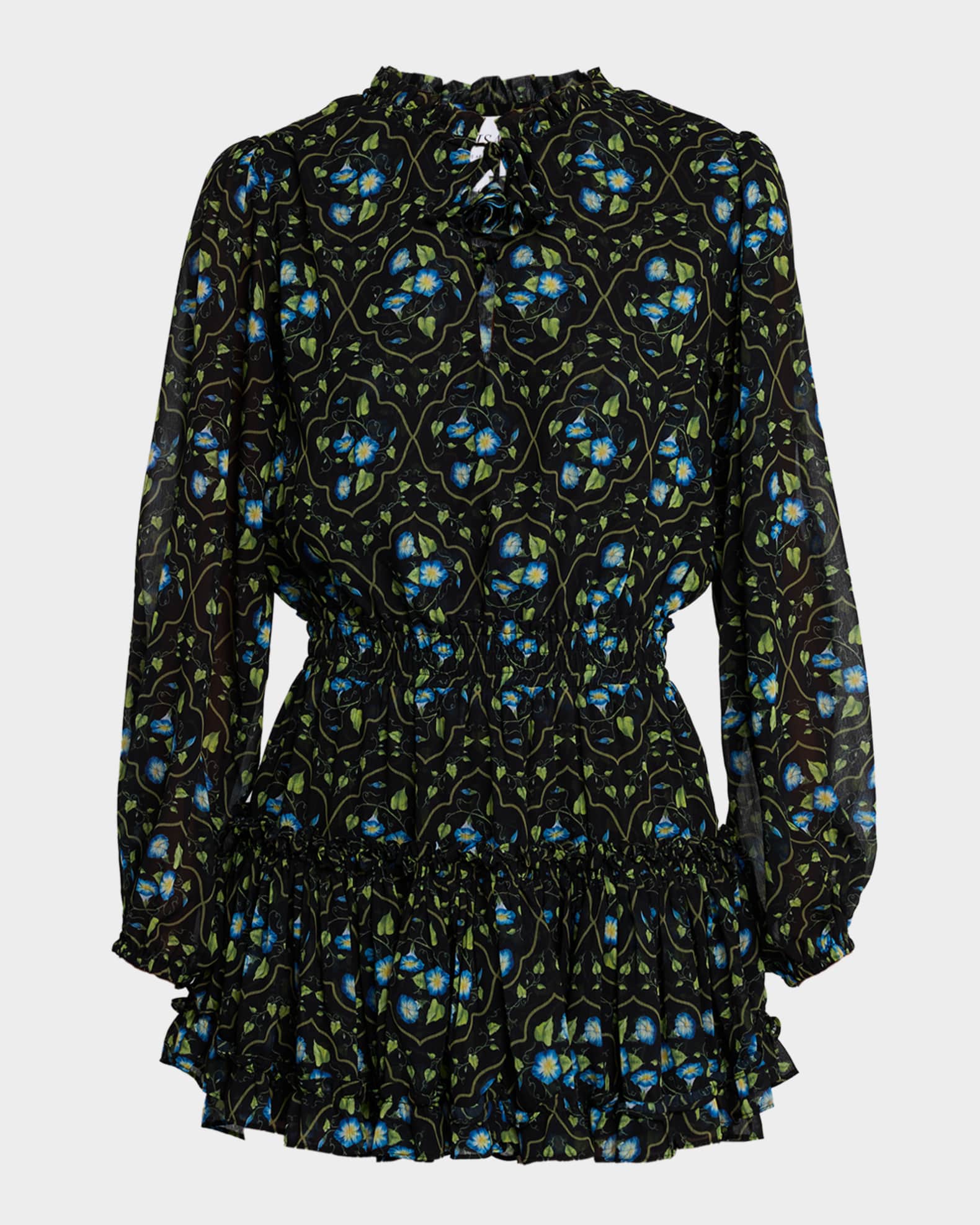 MISA Los Angeles Lorena Morning Glory Lattice Chiffon Mini Dress ...