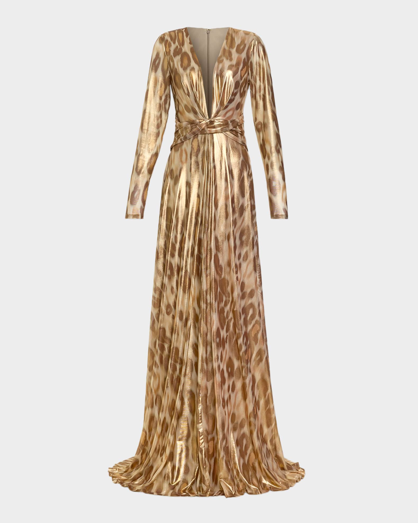 Ramy Brook Martini Plunging Metallic Animal-Print Gown | Neiman Marcus