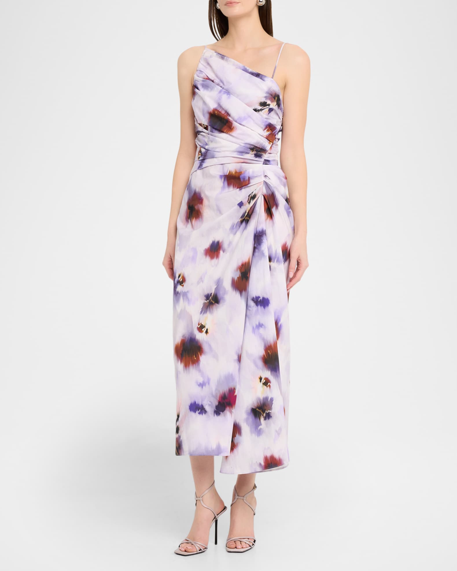 A.L.C. Juno Asymmetric Floral Midi Dress | Neiman Marcus