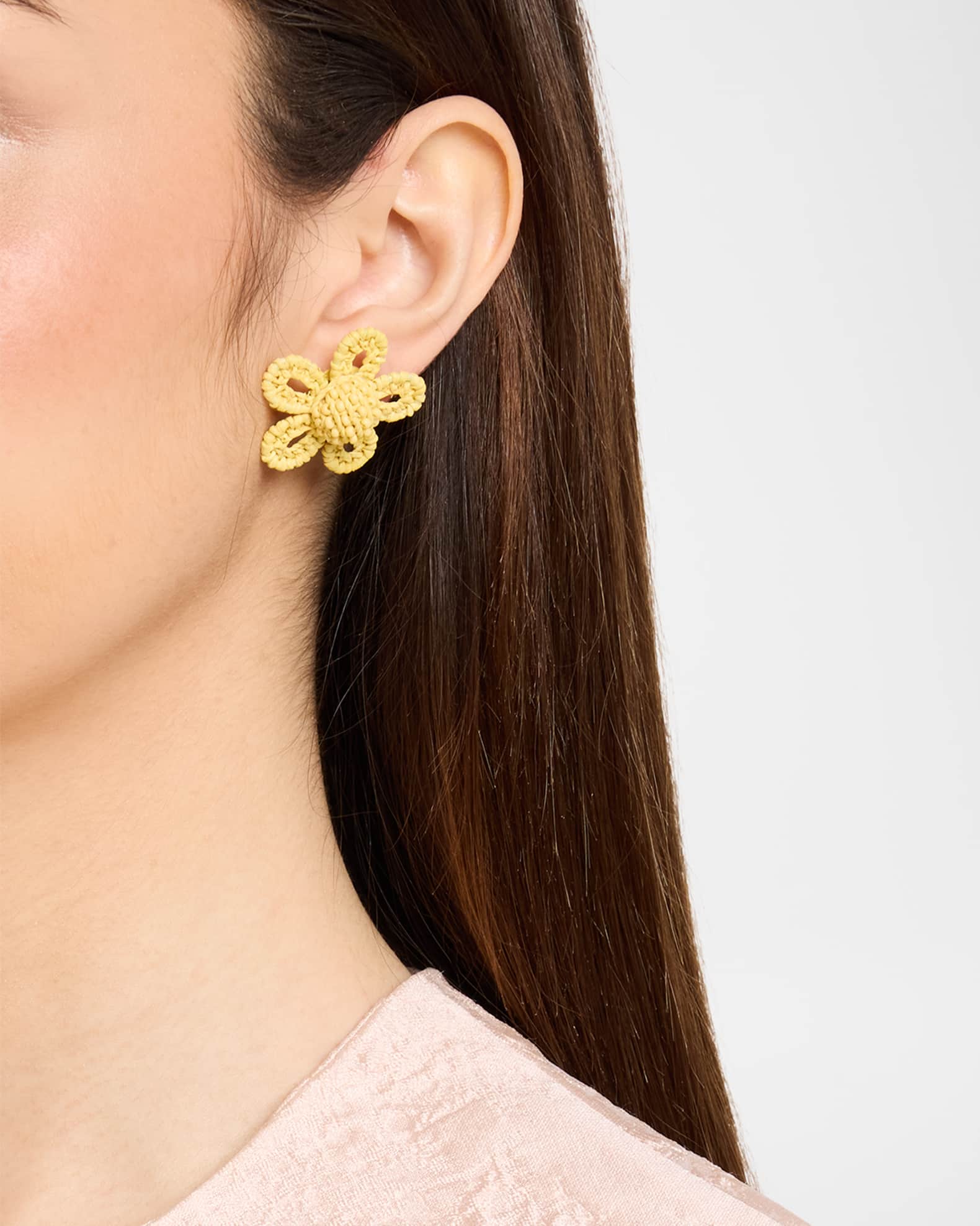 Oscar de la Renta Small Woven Raffia Flower Earrings | Neiman Marcus