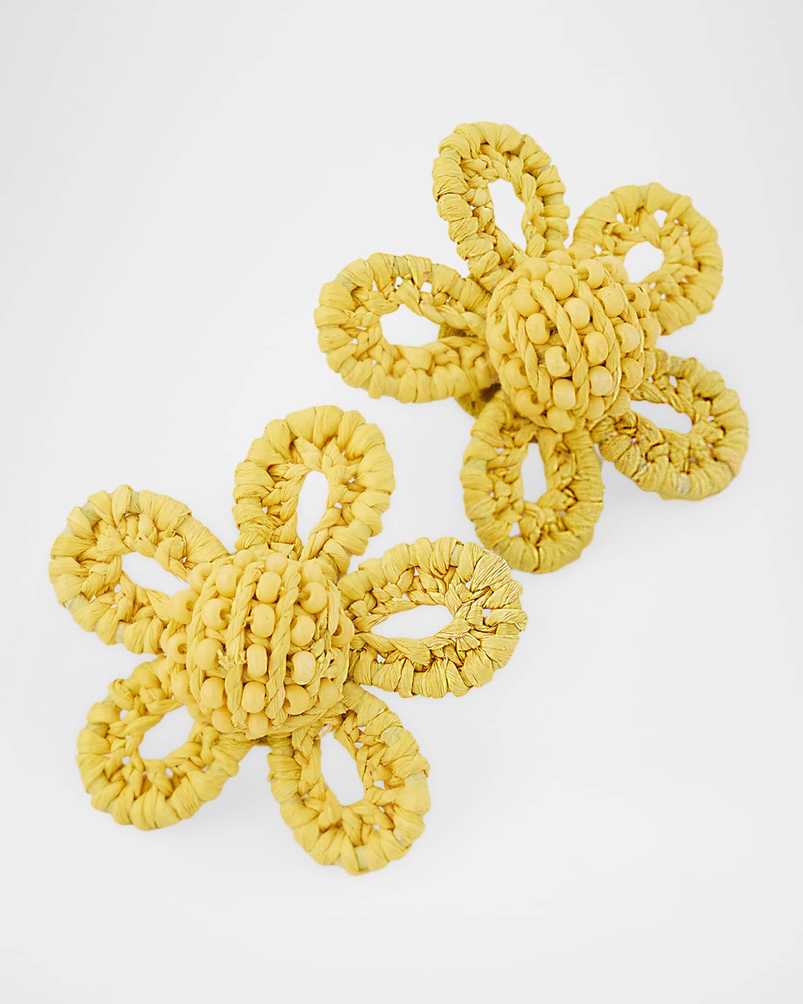 Oscar de la Renta Small Woven Raffia Flower Earrings | Neiman Marcus