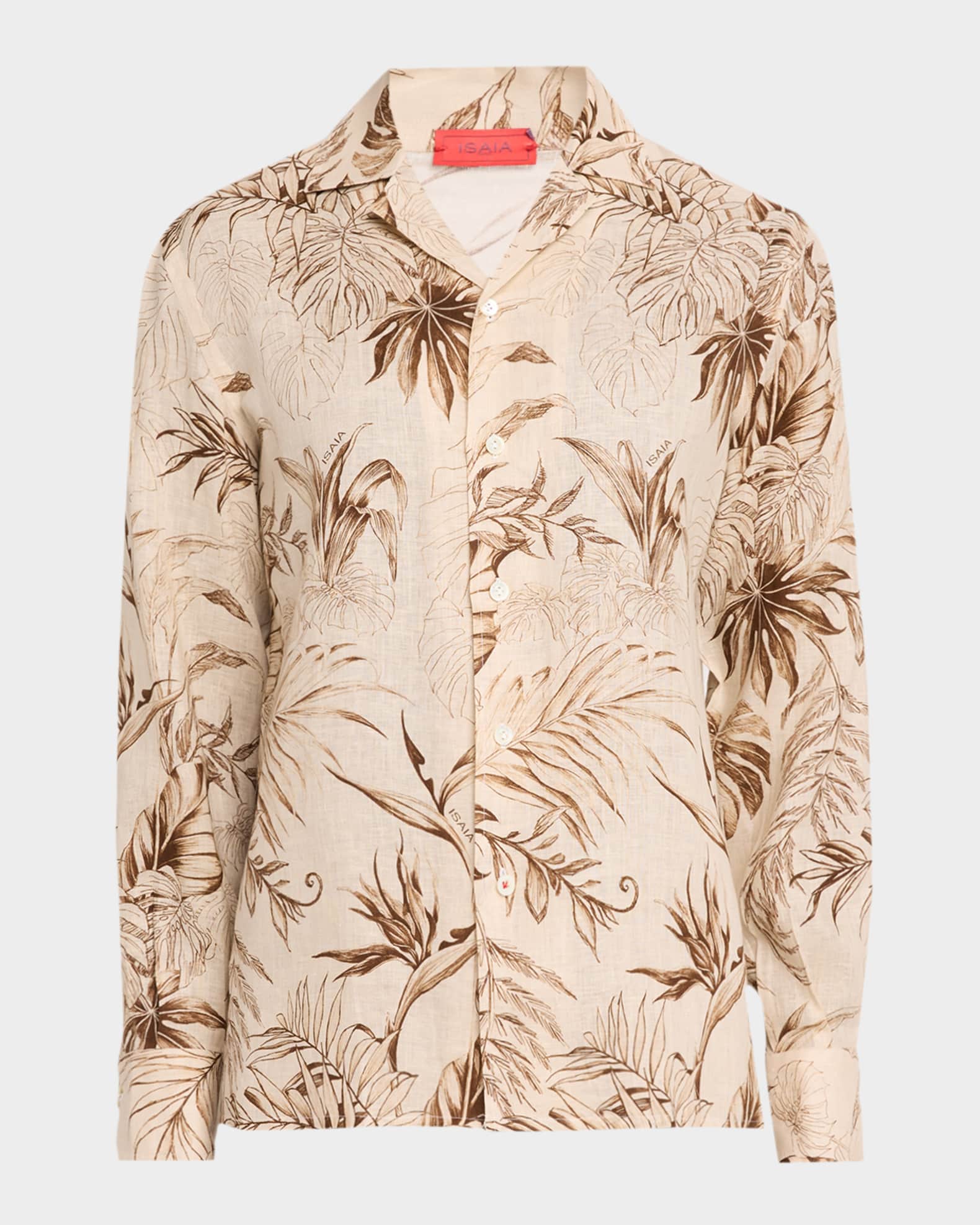 Isaia Men's Palm Print Linen Button-Down Shirt | Neiman Marcus