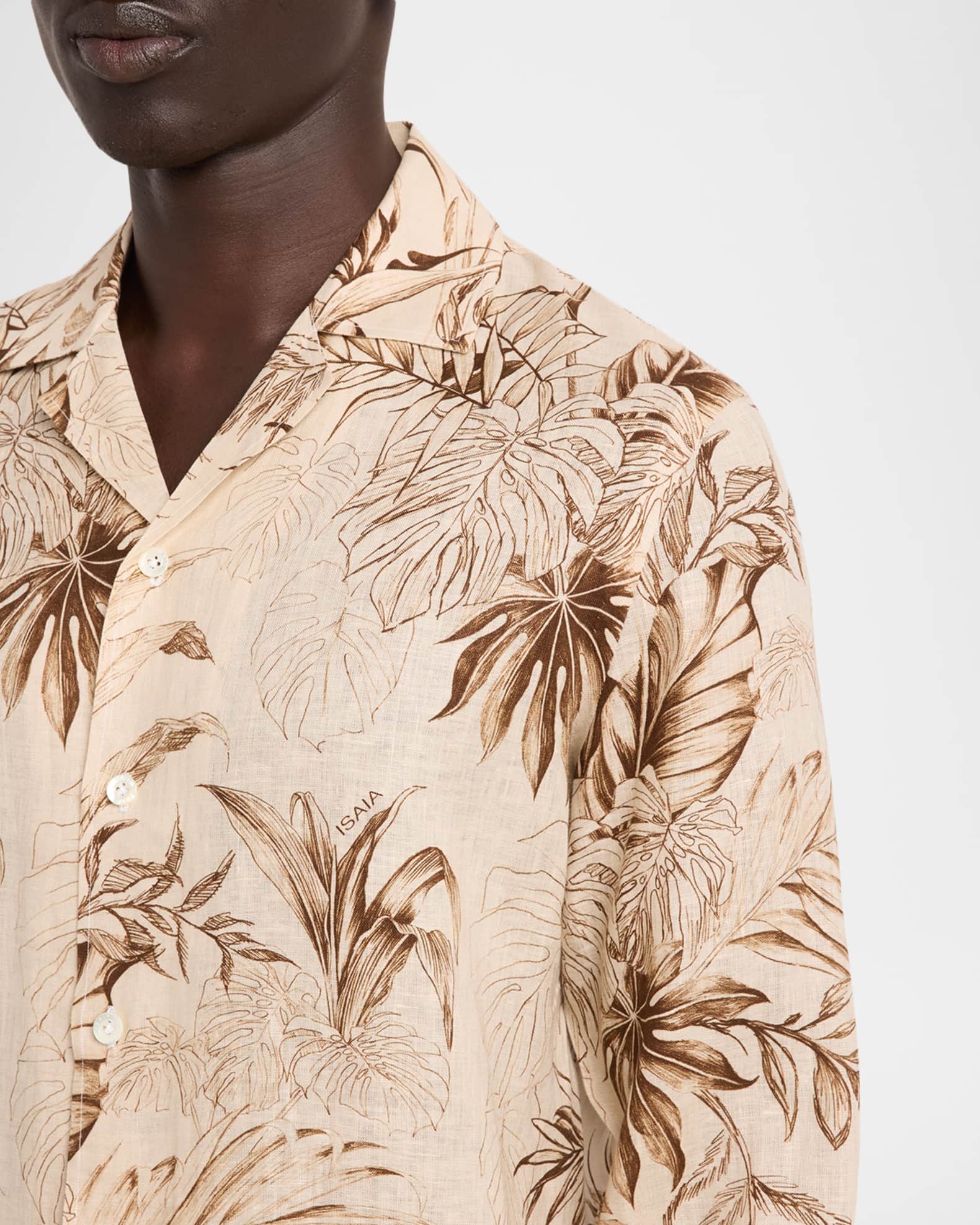 Isaia Men's Palm Print Linen Button-Down Shirt | Neiman Marcus