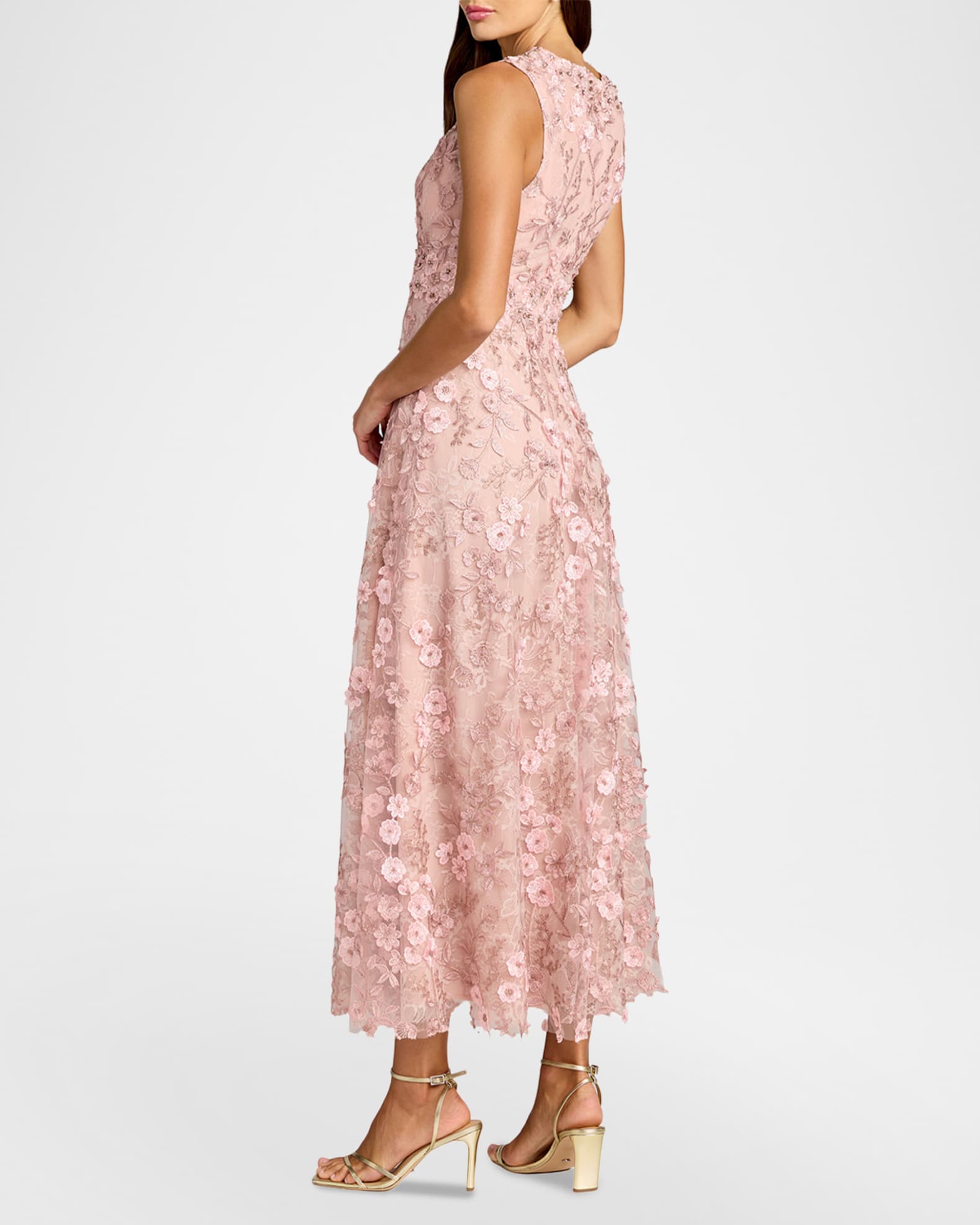 Mac Duggal Floral-Embroidered Sleeveless Midi Dress | Neiman Marcus
