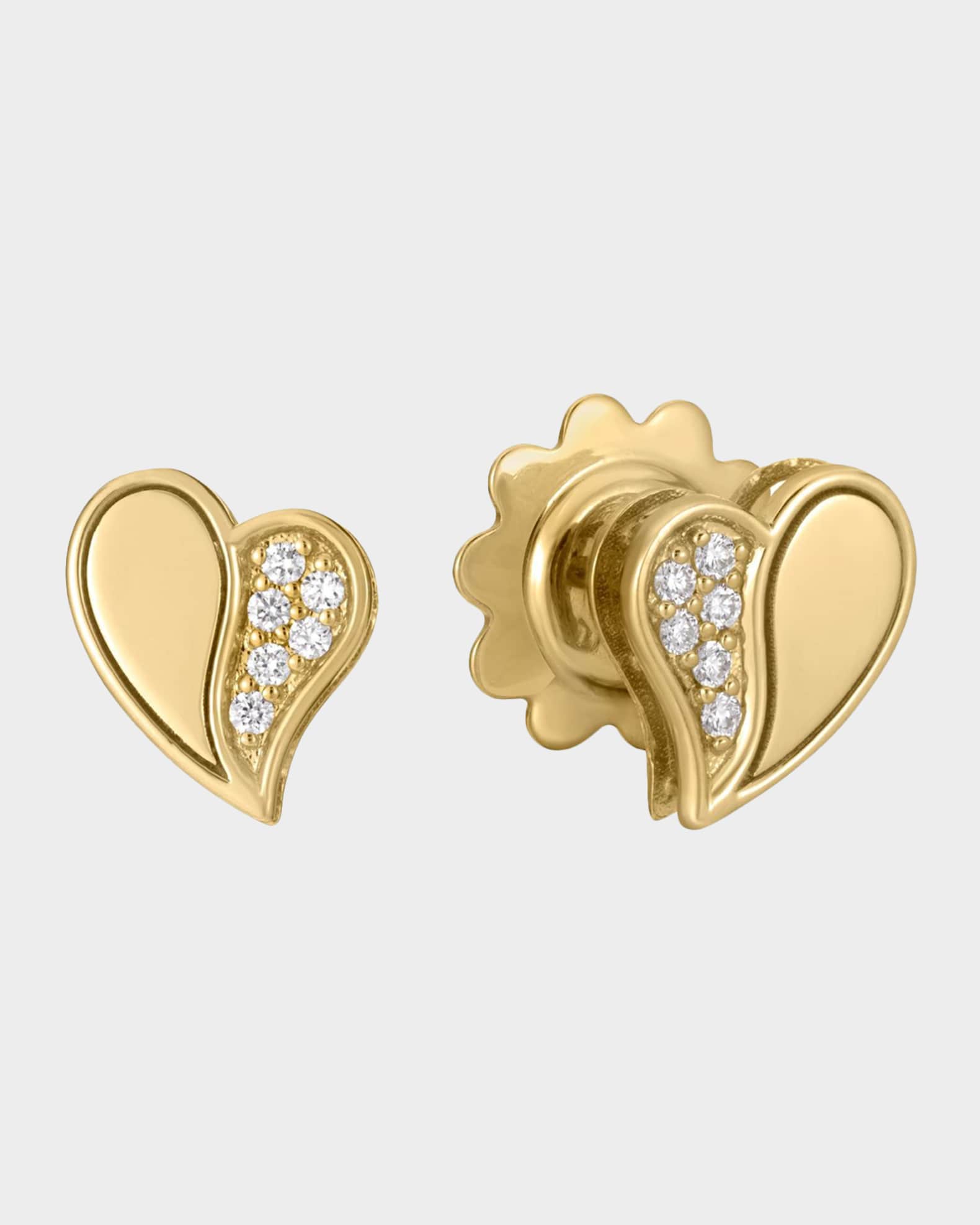 Roberto Coin 18K Yellow Gold Diamond Amorino Heart Stud Earrings ...