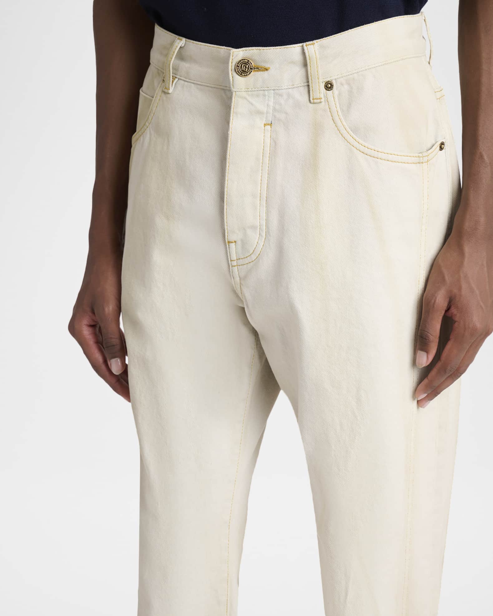 Balmain Men's Relaxed Faded Denim Jeans | Neiman Marcus