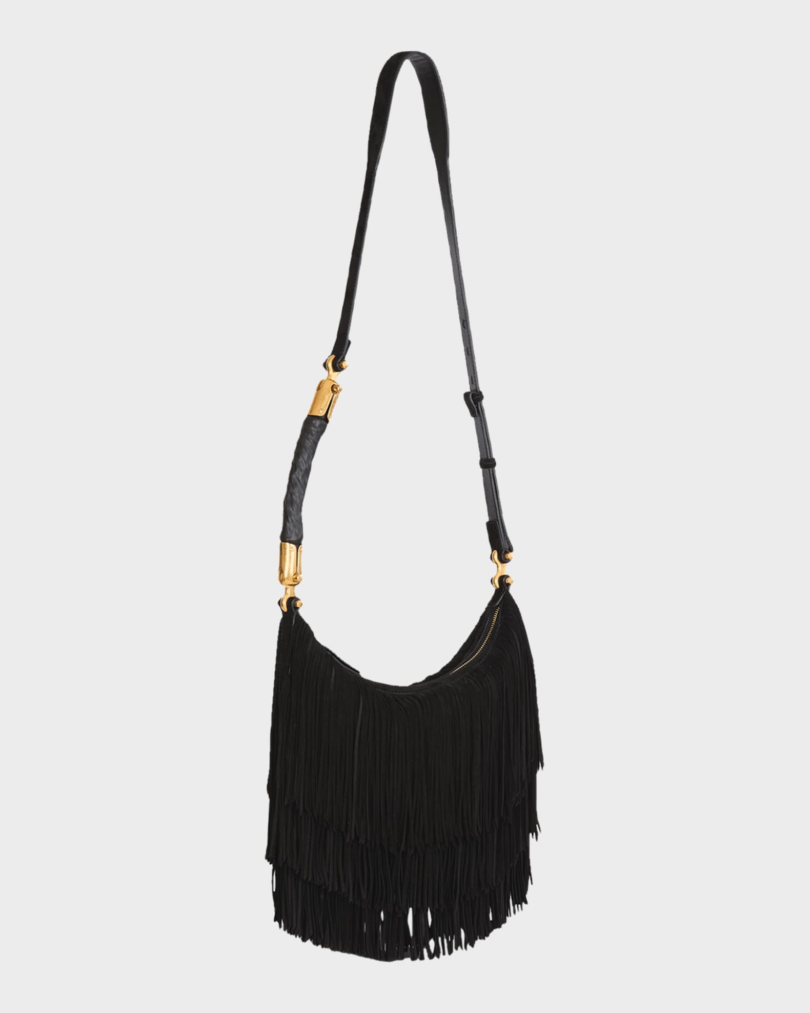 Balmain Ebene Suede Fringe Hobo Bag | Neiman Marcus