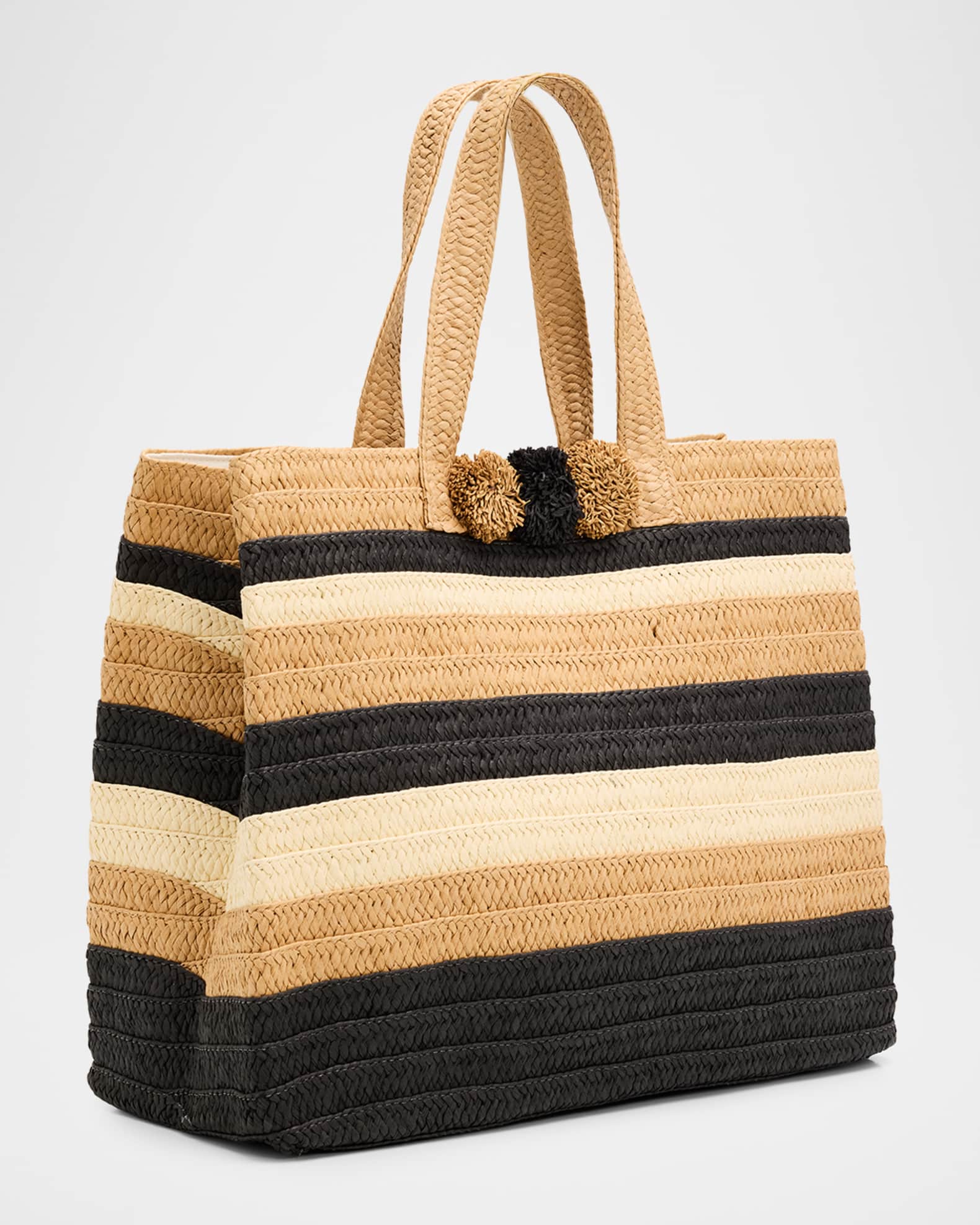 BTB Los Angeles Lou Striped Woven Paper Straw Tote Bag | Neiman Marcus
