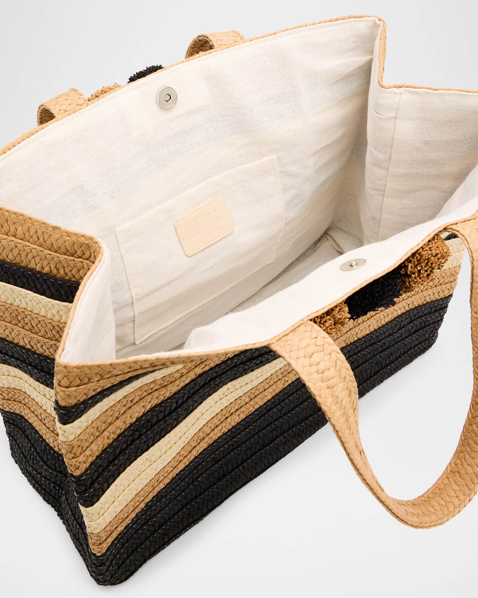 BTB Los Angeles Lou Striped Woven Paper Straw Tote Bag | Neiman Marcus