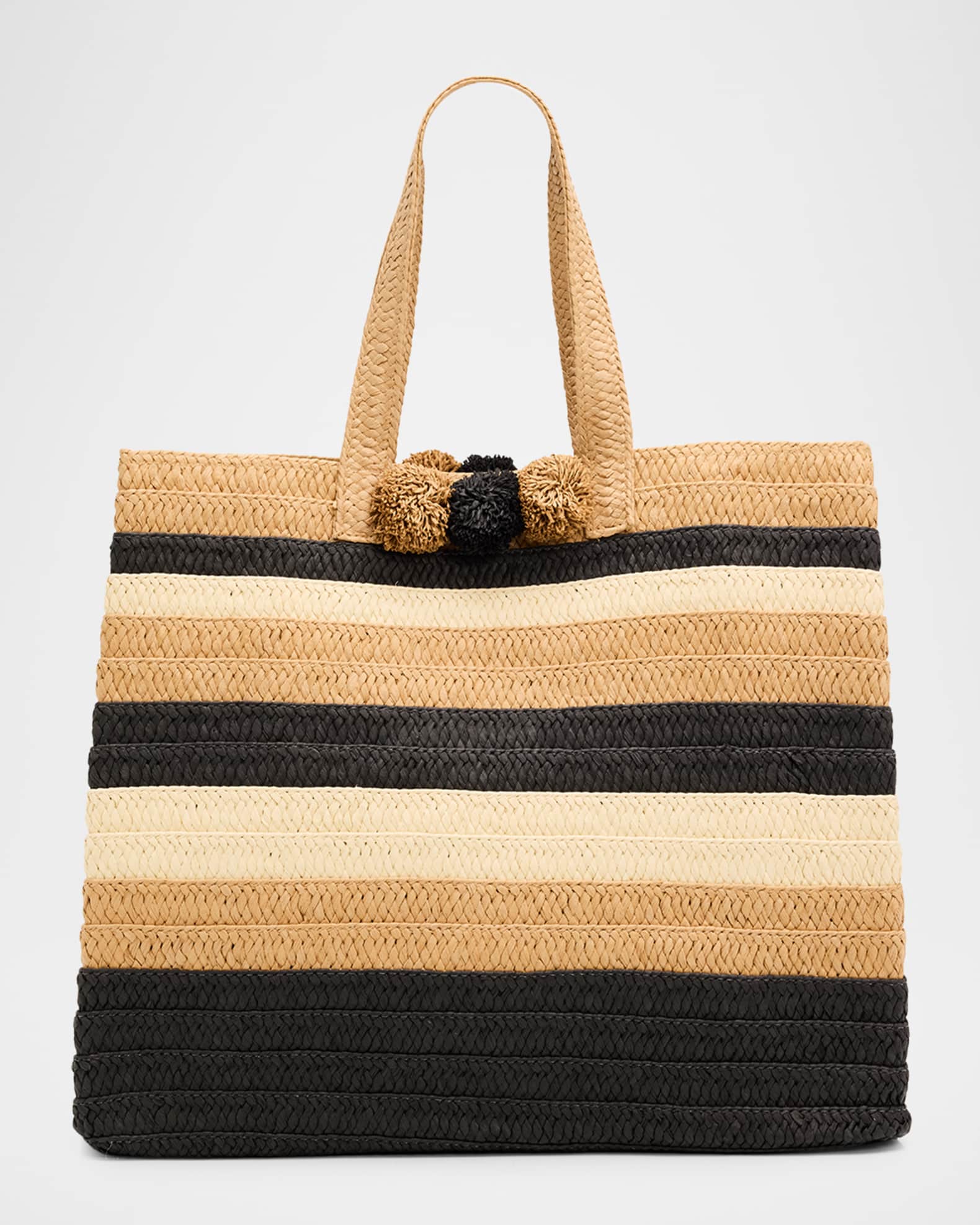 BTB Los Angeles Lou Striped Woven Paper Straw Tote Bag | Neiman Marcus