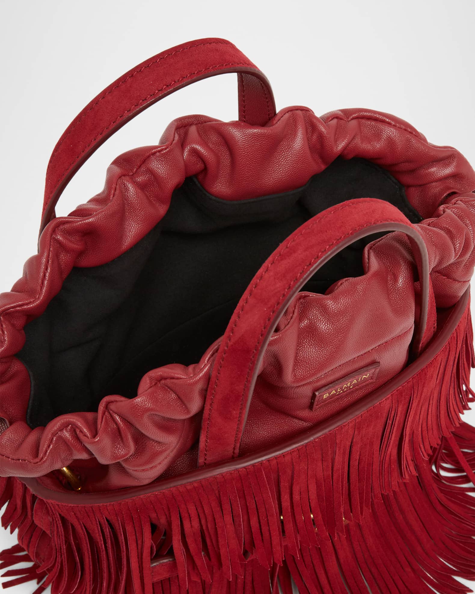 Balmain Shuffle Mini Fringe Suede Top-Handle Bag | Neiman Marcus