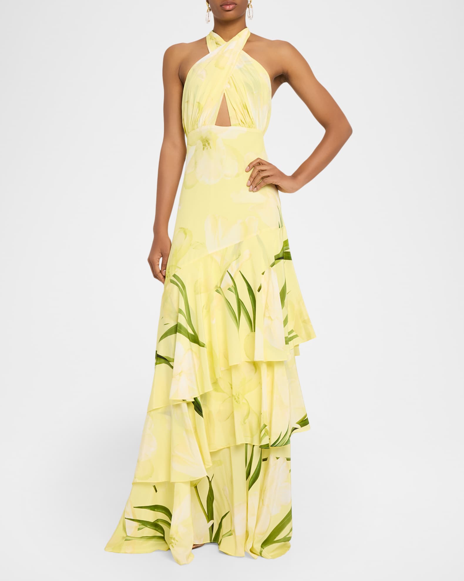 Cara Cara Amethyst Printed Tiered Silk Gown | Neiman Marcus