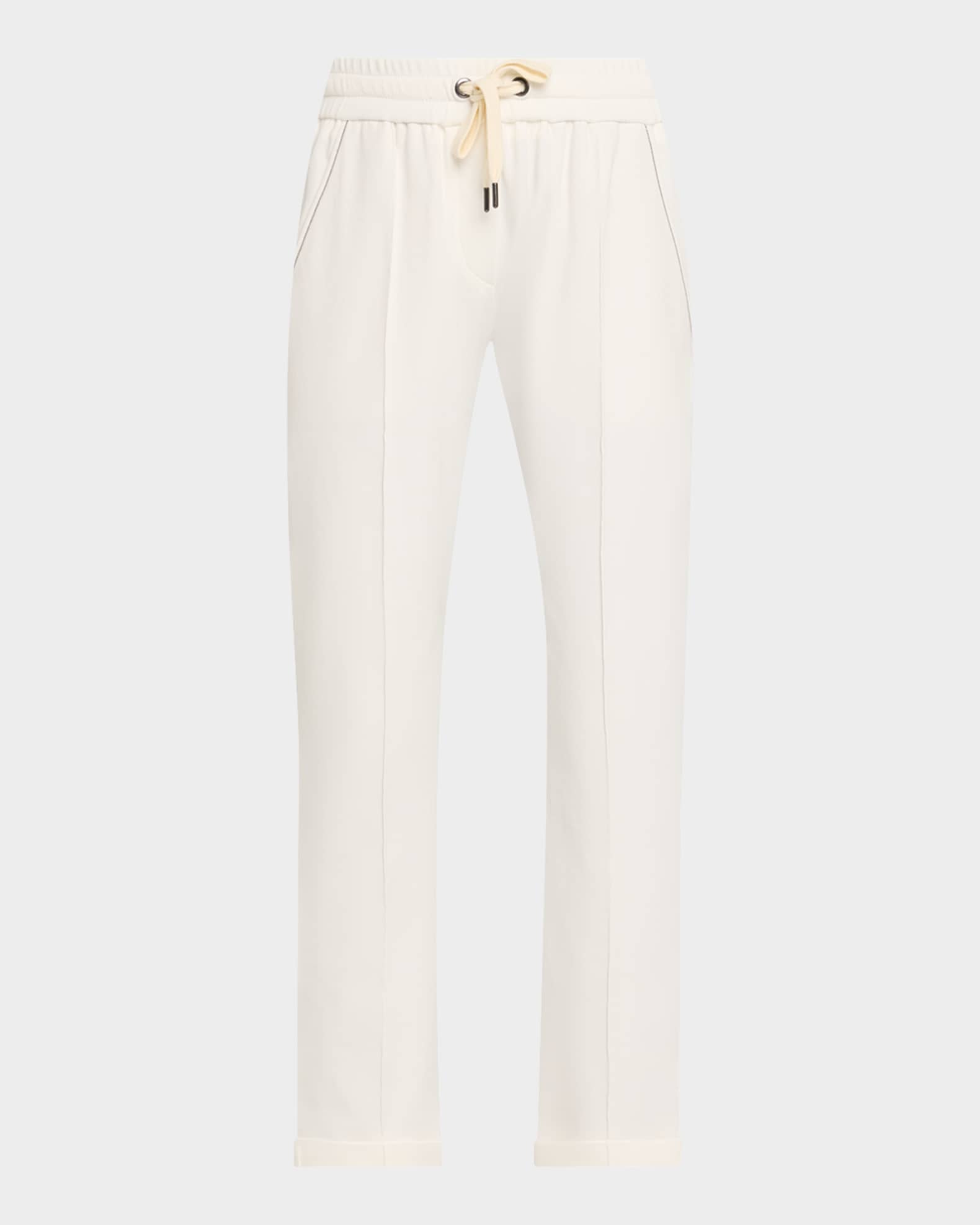 Brunello Cucinelli Monili-Trim Cotton Slim-Leg Ankle Drawstring Pants ...