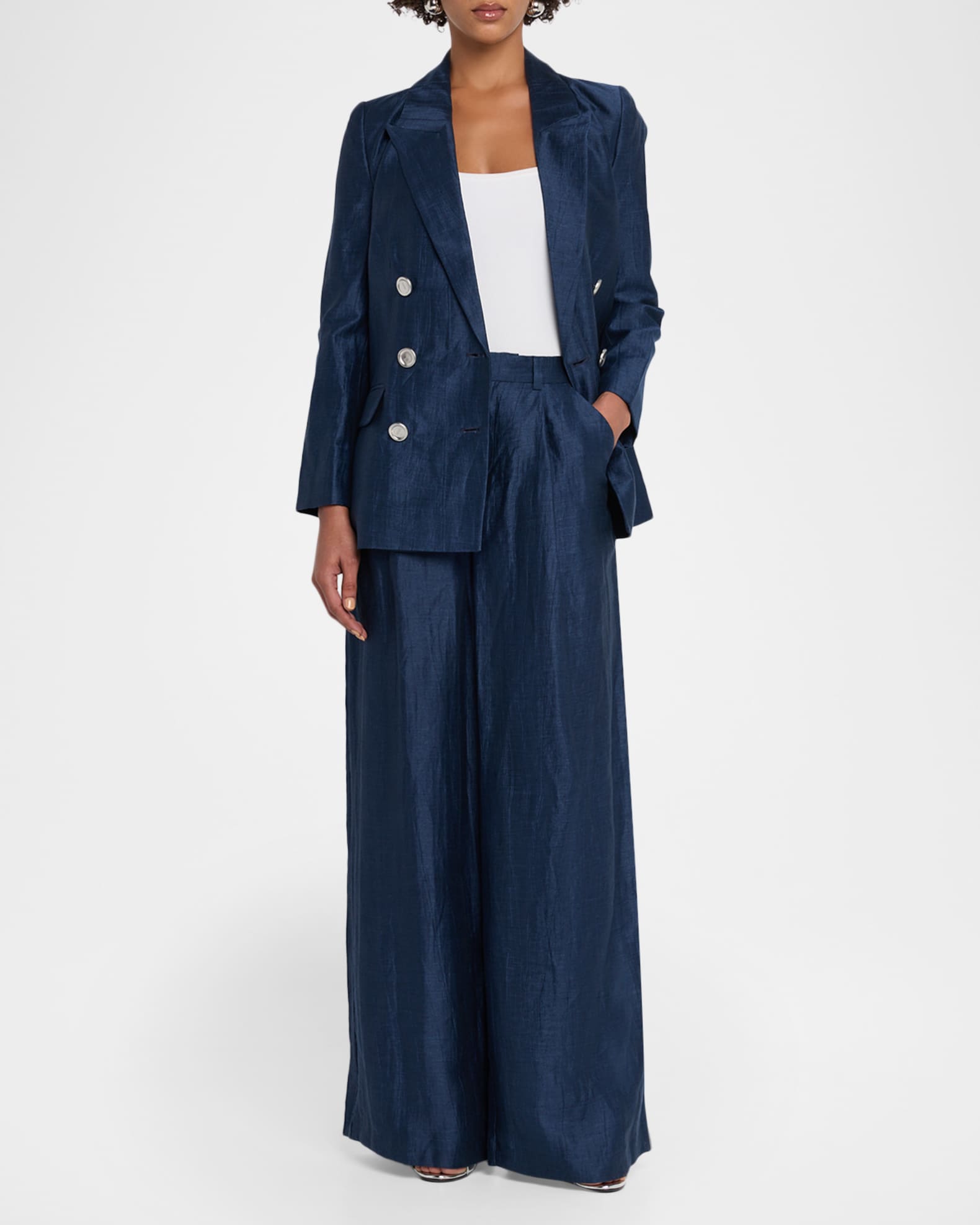 L'Agence Allanah Crinkled Linen Wide-Leg Pants | Neiman Marcus