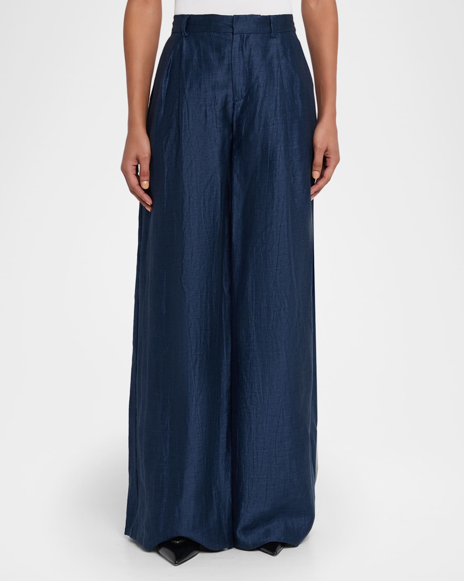 L'Agence Allanah Crinkled Linen Wide-Leg Pants | Neiman Marcus