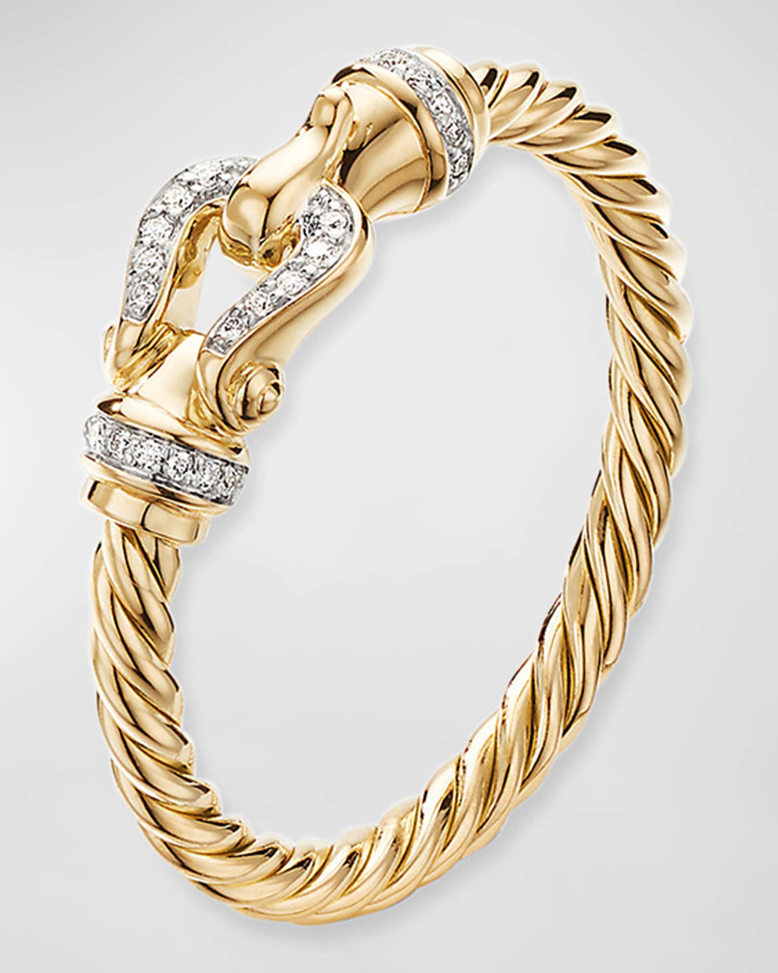 David Yurman Cable Buckle Ring with Diamonds in 18K Gold, 2mm | Neiman ...