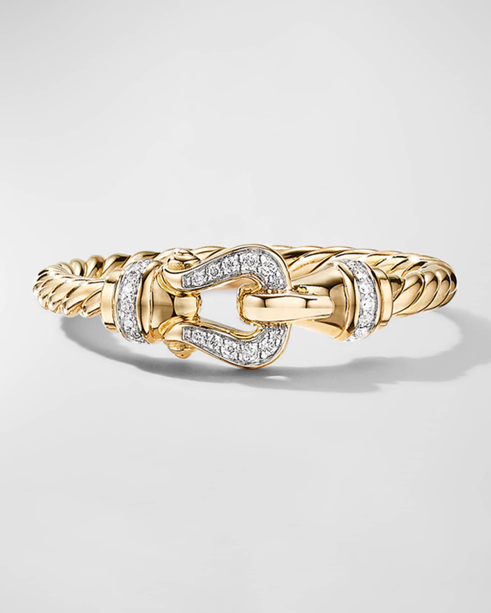 David Yurman Cable Buckle Ring with Diamonds in 18K Gold, 2mm | Neiman ...