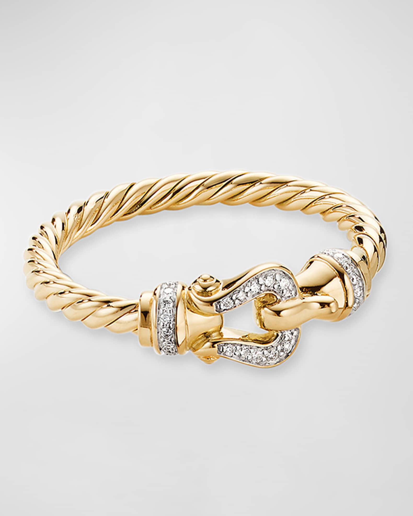 David Yurman Cable Buckle Ring with Diamonds in 18K Gold, 2mm | Neiman ...
