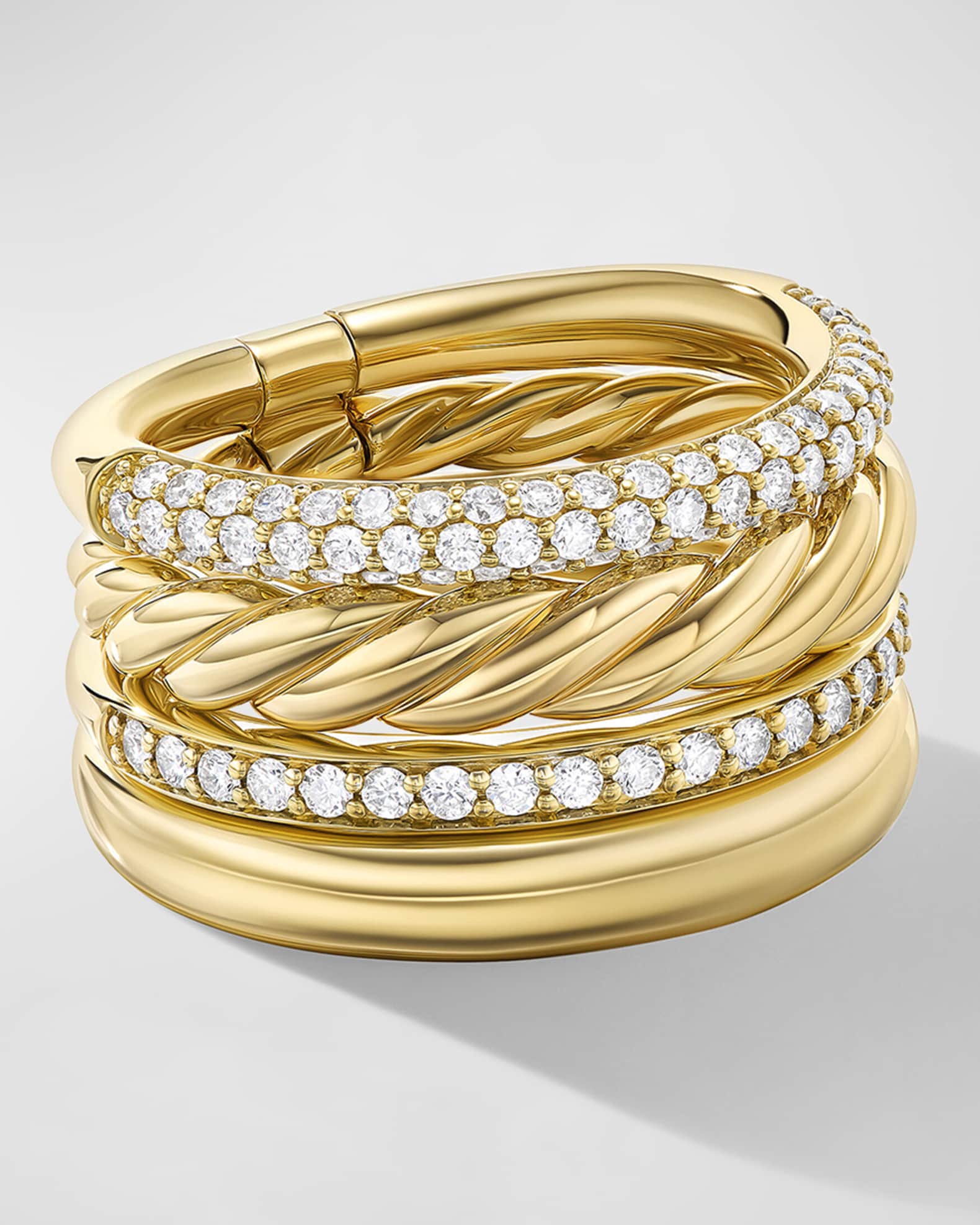 David Yurman DY Mercer Ring with Diamonds in 18K Gold, 14mm | Neiman Marcus