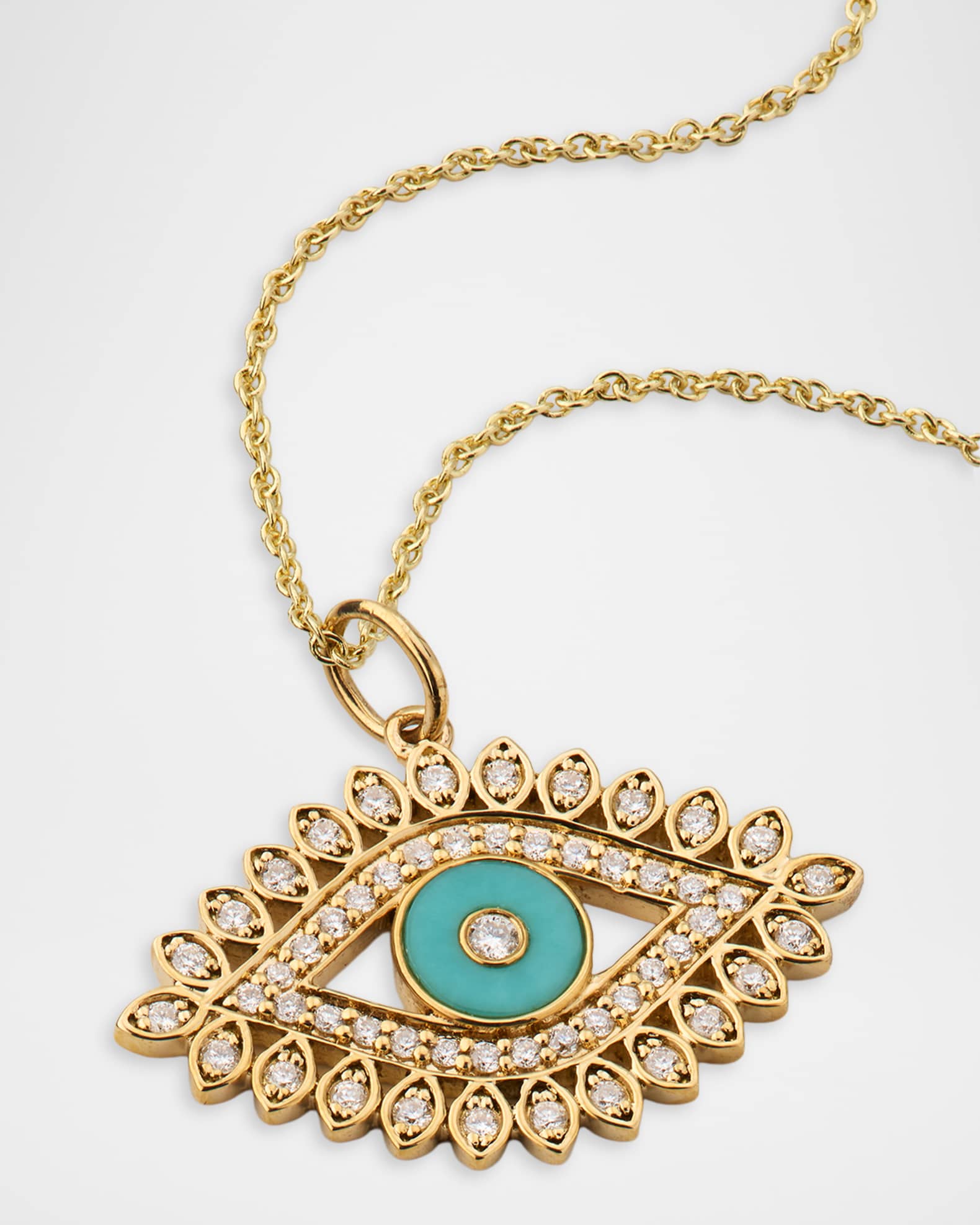Sydney Evan 14K Diamond and Turquoise Evil Eye Marquise Necklace ...