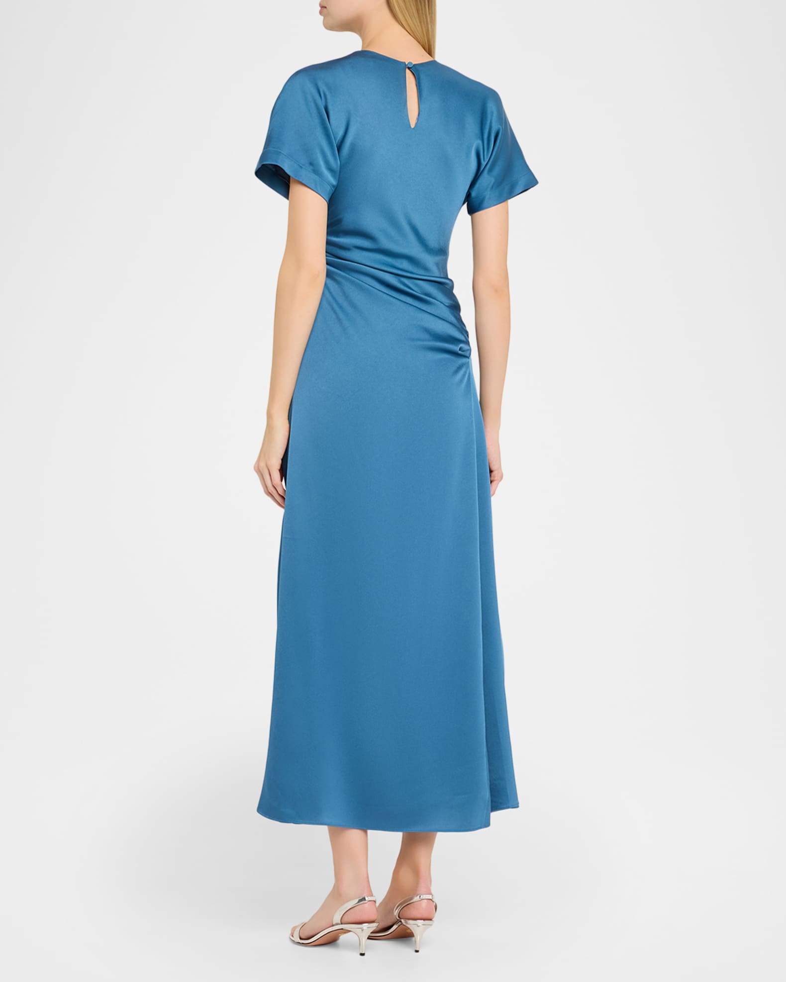 SIMKHAI Marabella Ruched Satin Midi Dress | Neiman Marcus