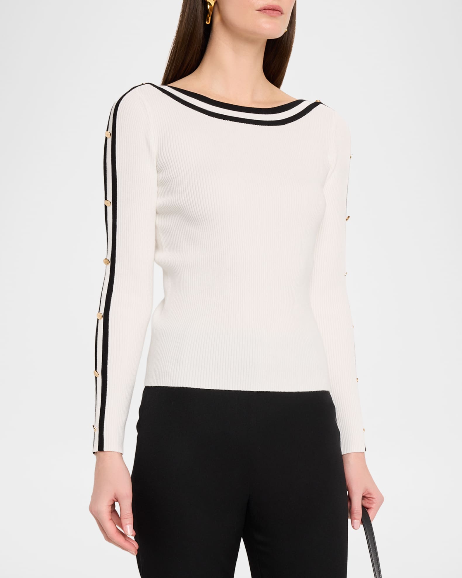 Elie Tahari The Abbie Bateau-Neck Rib Knit Sweater | Neiman Marcus