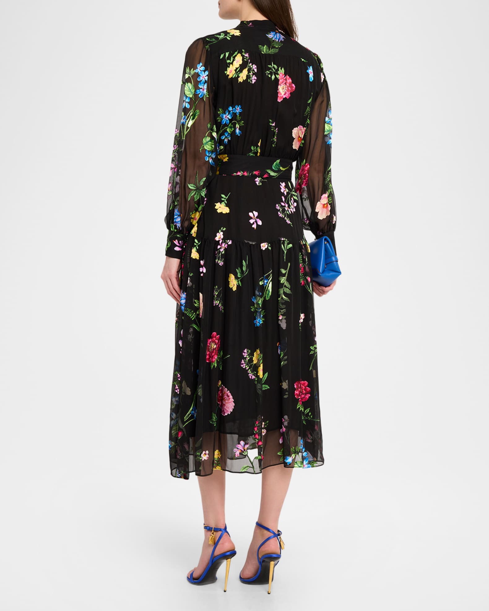 Elie Tahari The Janice Floral-Print Midi Shirtdress | Neiman Marcus