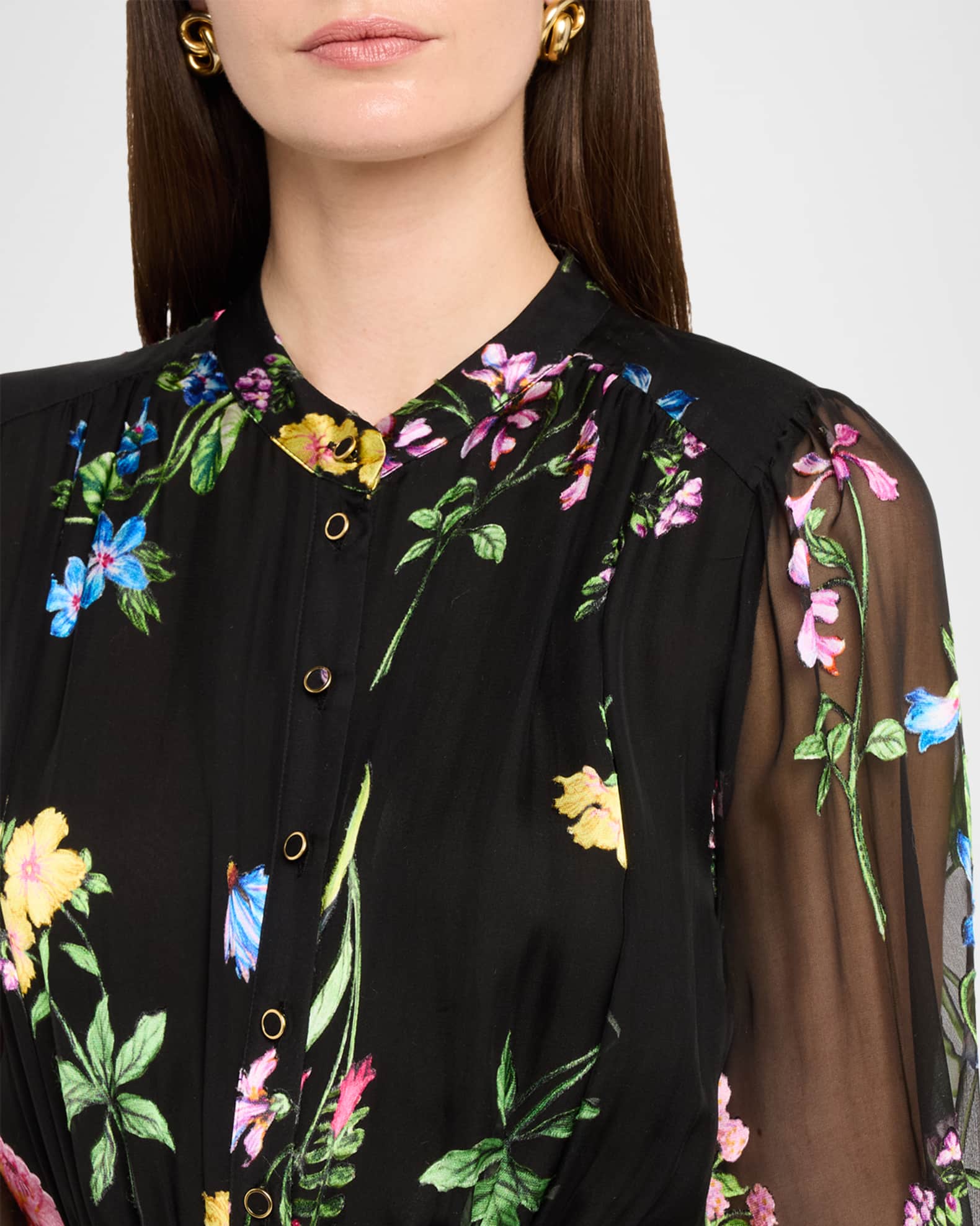Elie Tahari The Janice Floral-Print Midi Shirtdress | Neiman Marcus