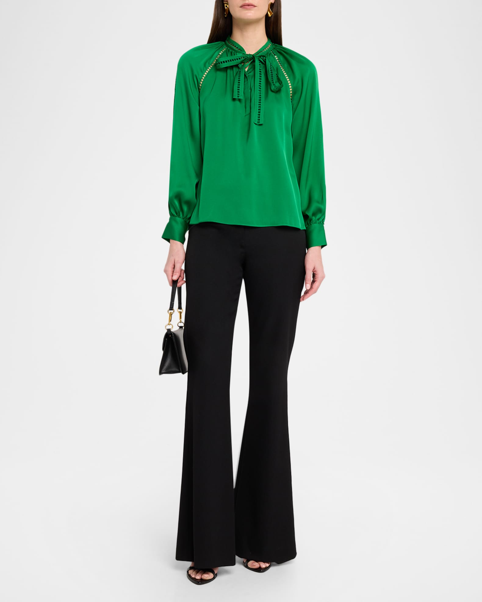 Elie Tahari The Angie Ruched Lace-Inset Blouse | Neiman Marcus