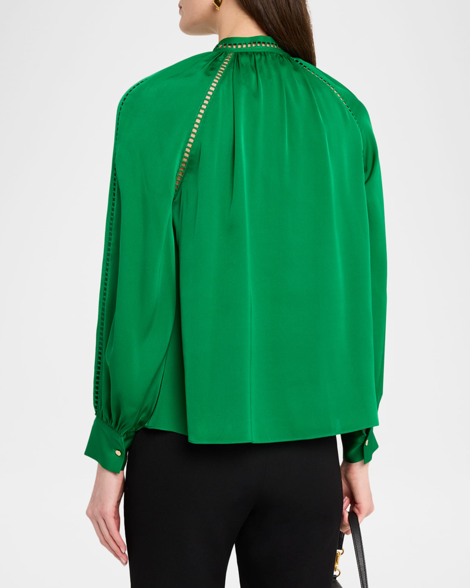 Elie Tahari The Angie Ruched Lace-Inset Blouse | Neiman Marcus
