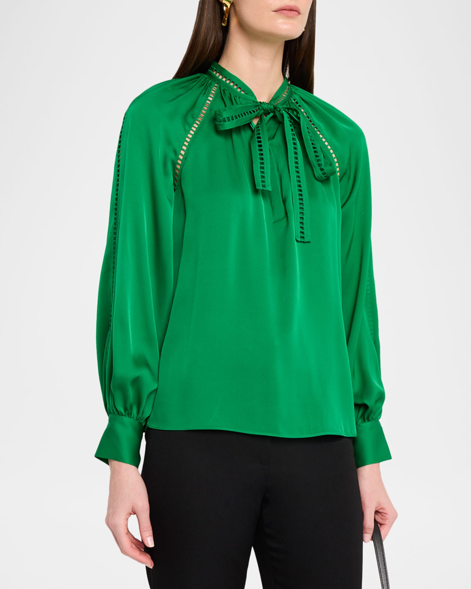 Elie Tahari The Angie Ruched Lace-Inset Blouse | Neiman Marcus