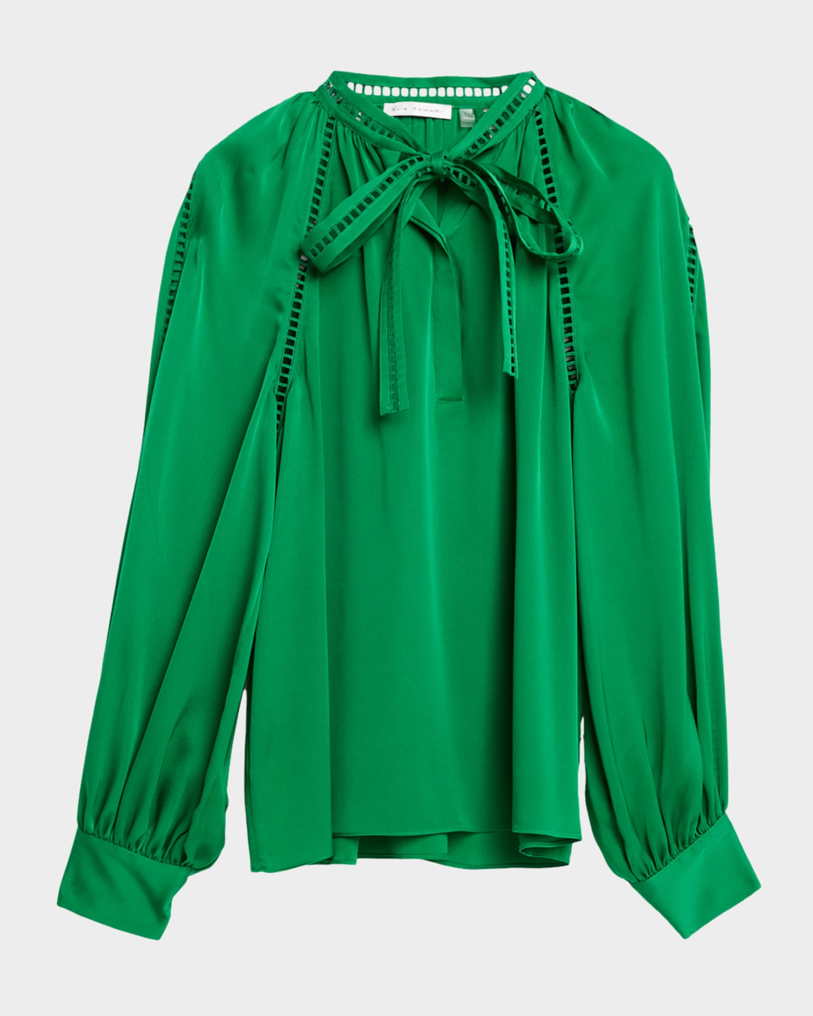 Elie Tahari The Angie Ruched Lace-Inset Blouse | Neiman Marcus