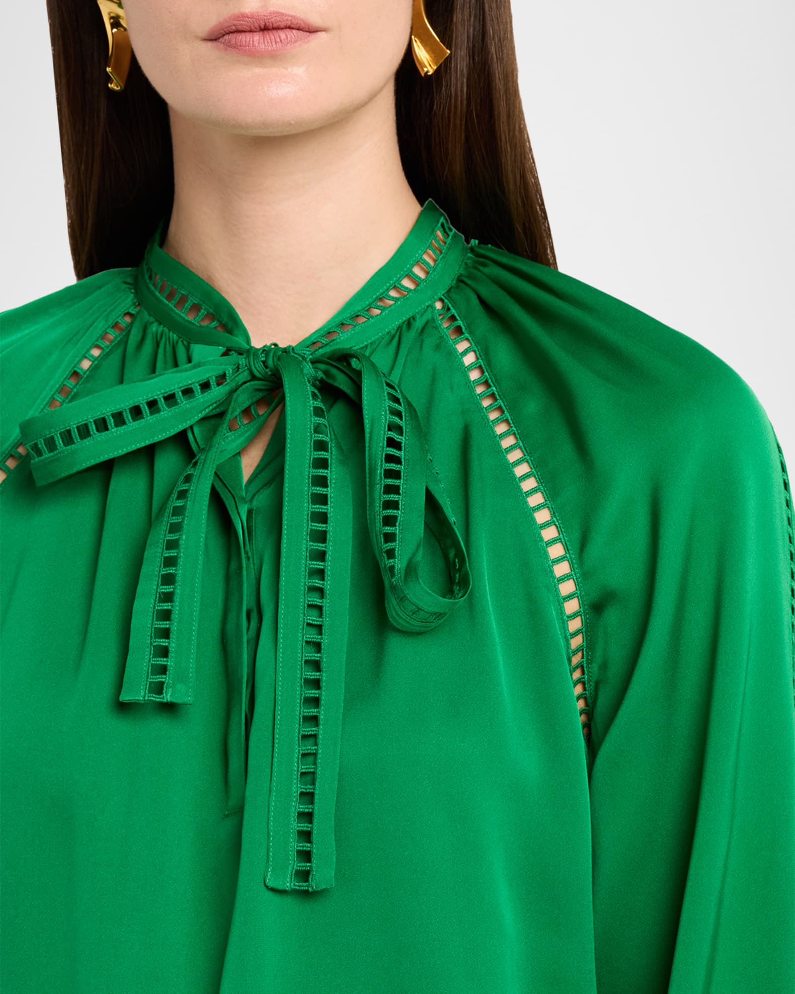 Elie Tahari The Angie Ruched Lace-Inset Blouse | Neiman Marcus
