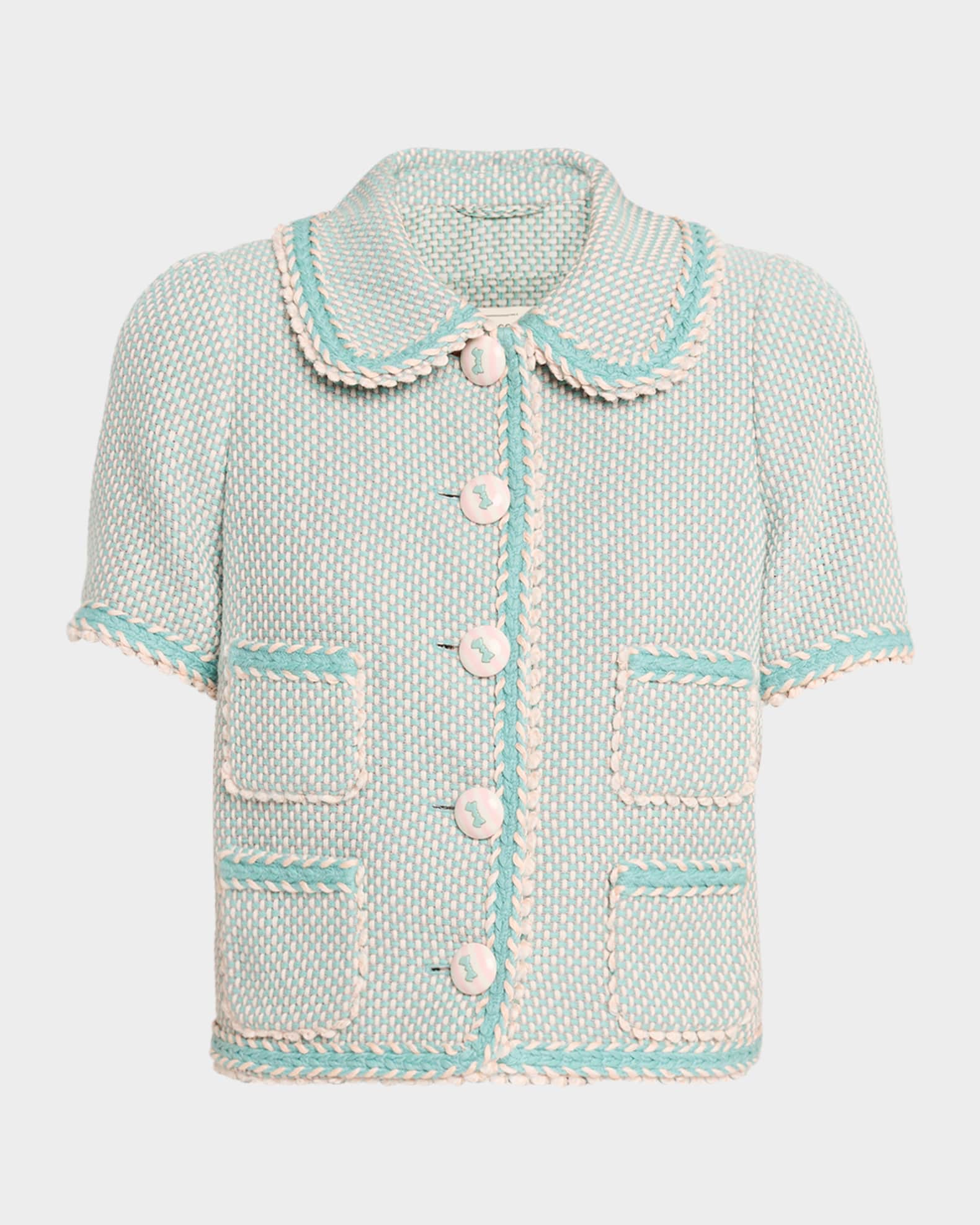 Maison Common Short-Sleeve Cotton Tweed Jacket | Neiman Marcus