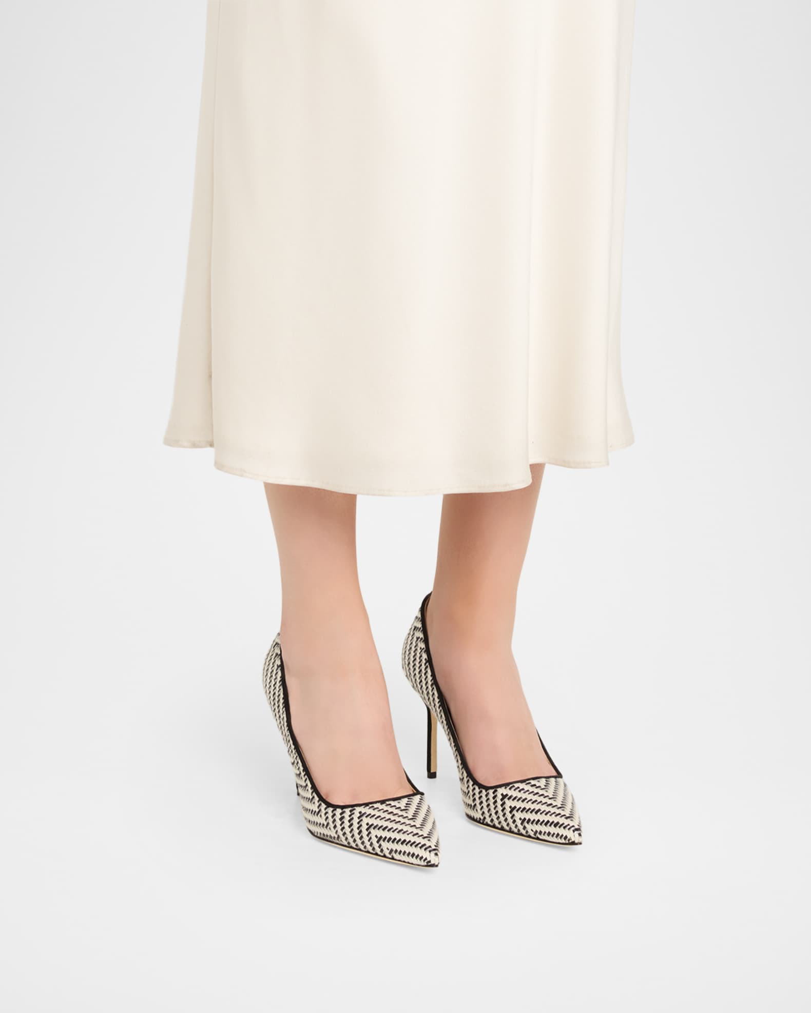 Manolo Blahnik 90mm BB Raffia Pointed-Toe Pumps | Neiman Marcus
