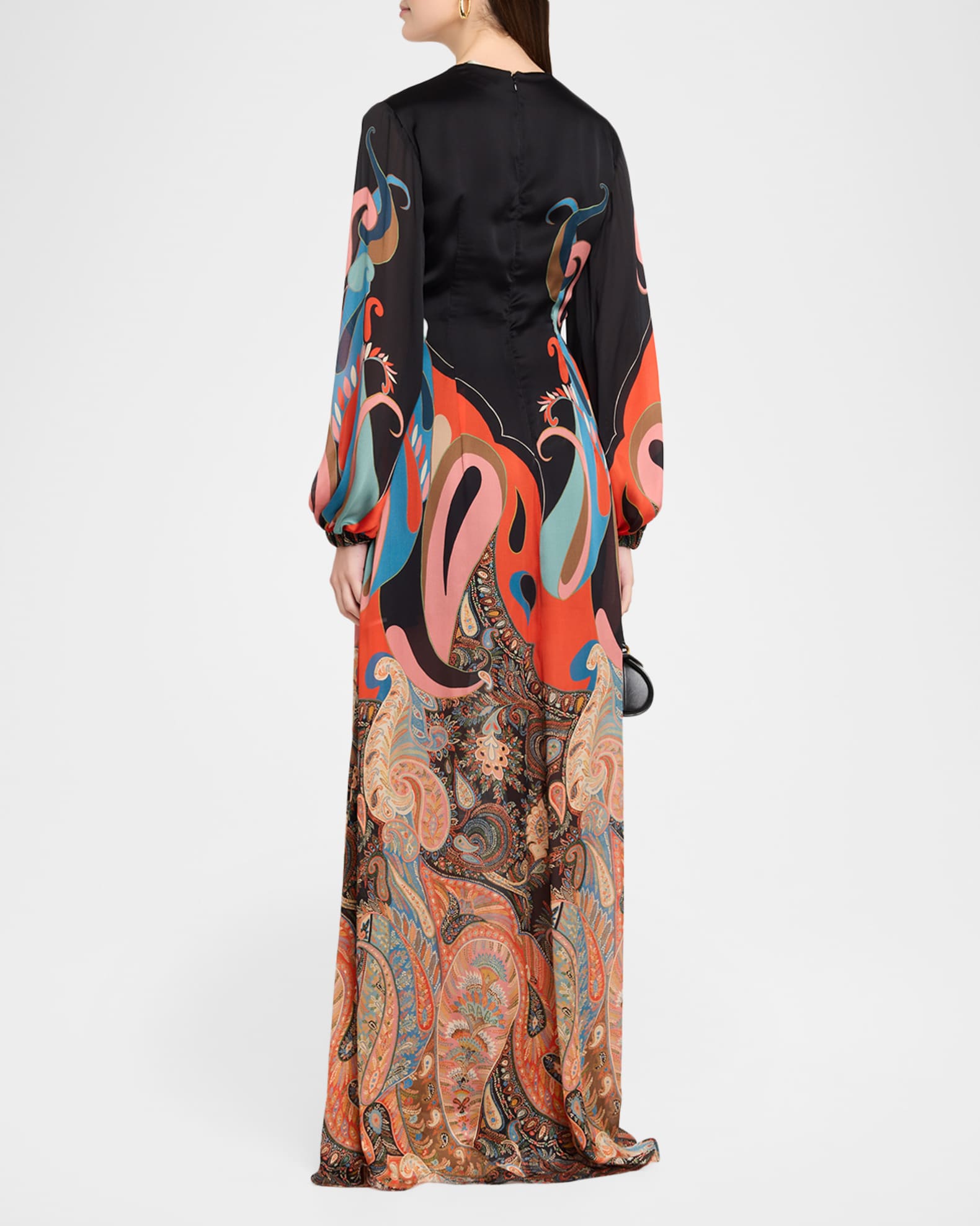 Etro Lotus Paisley-Print Long-Sleeve A-Line Gown | Neiman Marcus