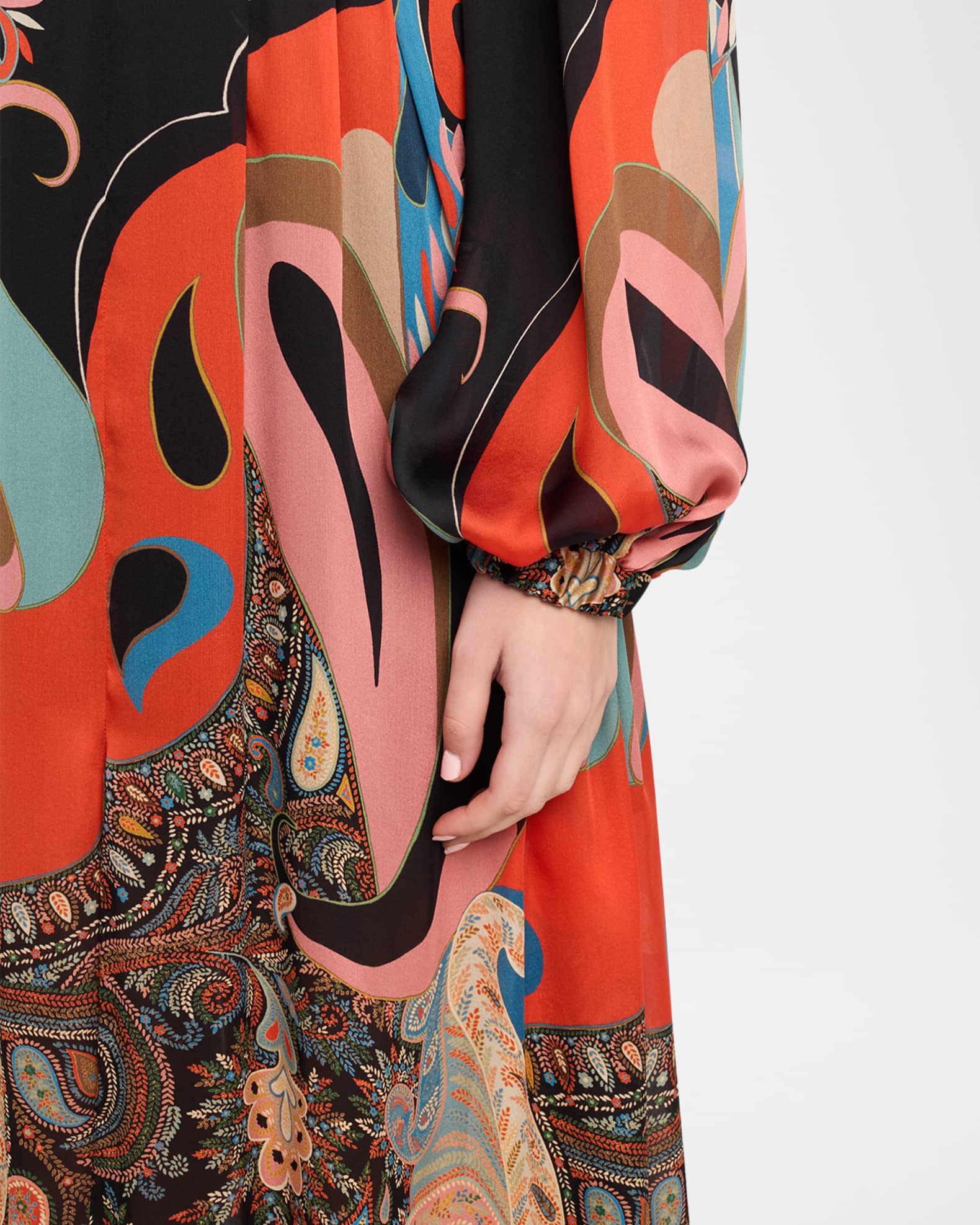 Etro Lotus Paisley-Print Long-Sleeve A-Line Gown | Neiman Marcus