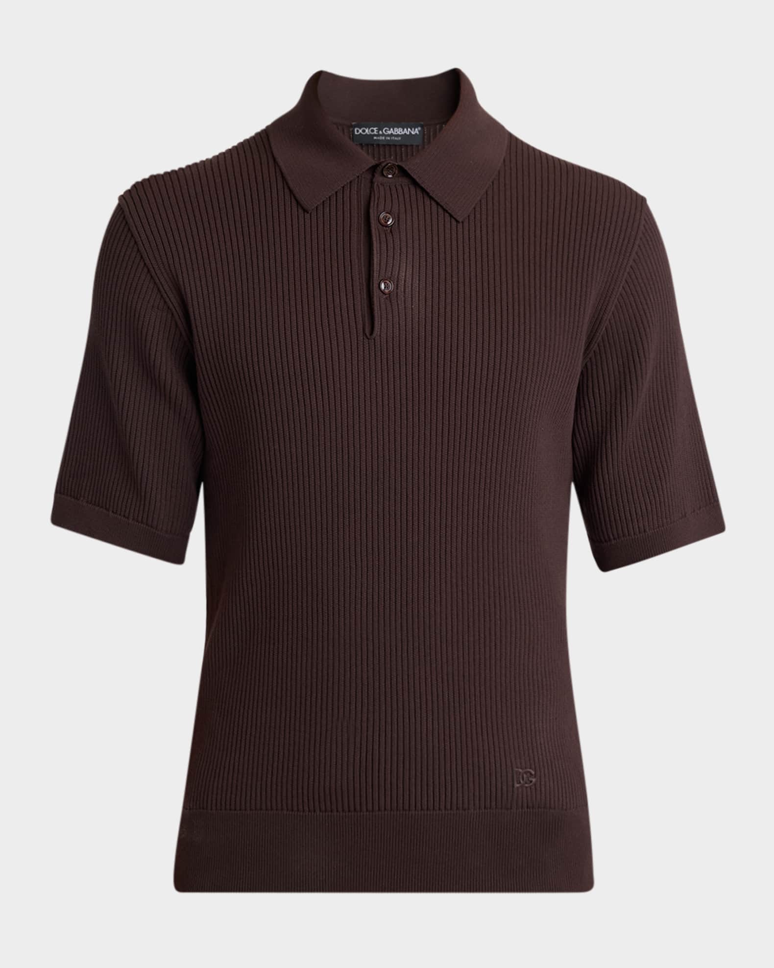 Dolce&Gabbana Men's Cotton Ribbed Polo Shirt | Neiman Marcus