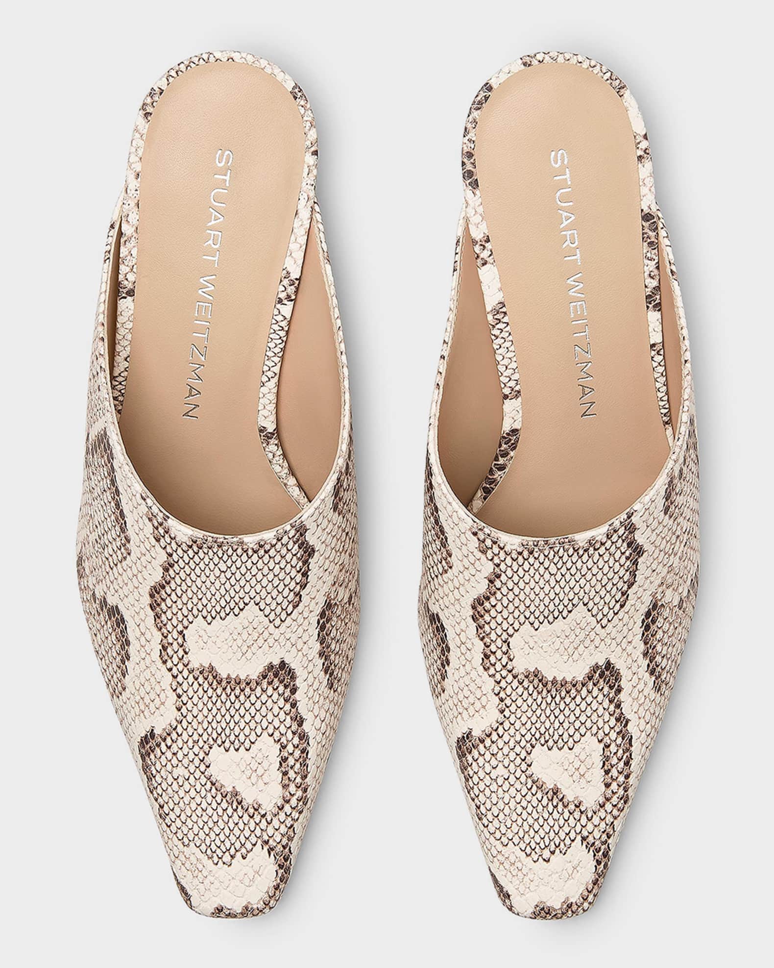 Stuart Weitzman 50mm Stassi Snake-Embossed Leather Mules | Neiman Marcus