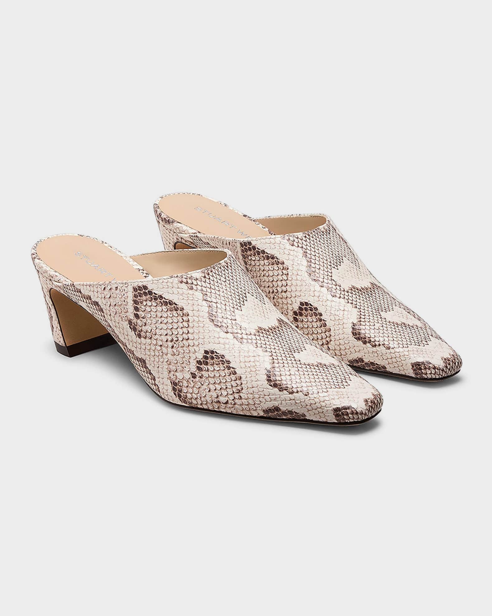 Stuart Weitzman 50mm Stassi Snake-Embossed Leather Mules | Neiman Marcus