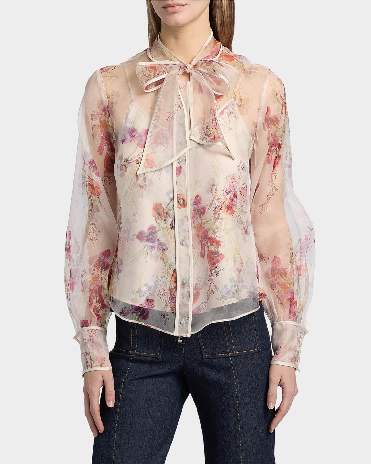 Cinq a Sept Farouz Iris Bouquet Silk Organza Top | Neiman Marcus