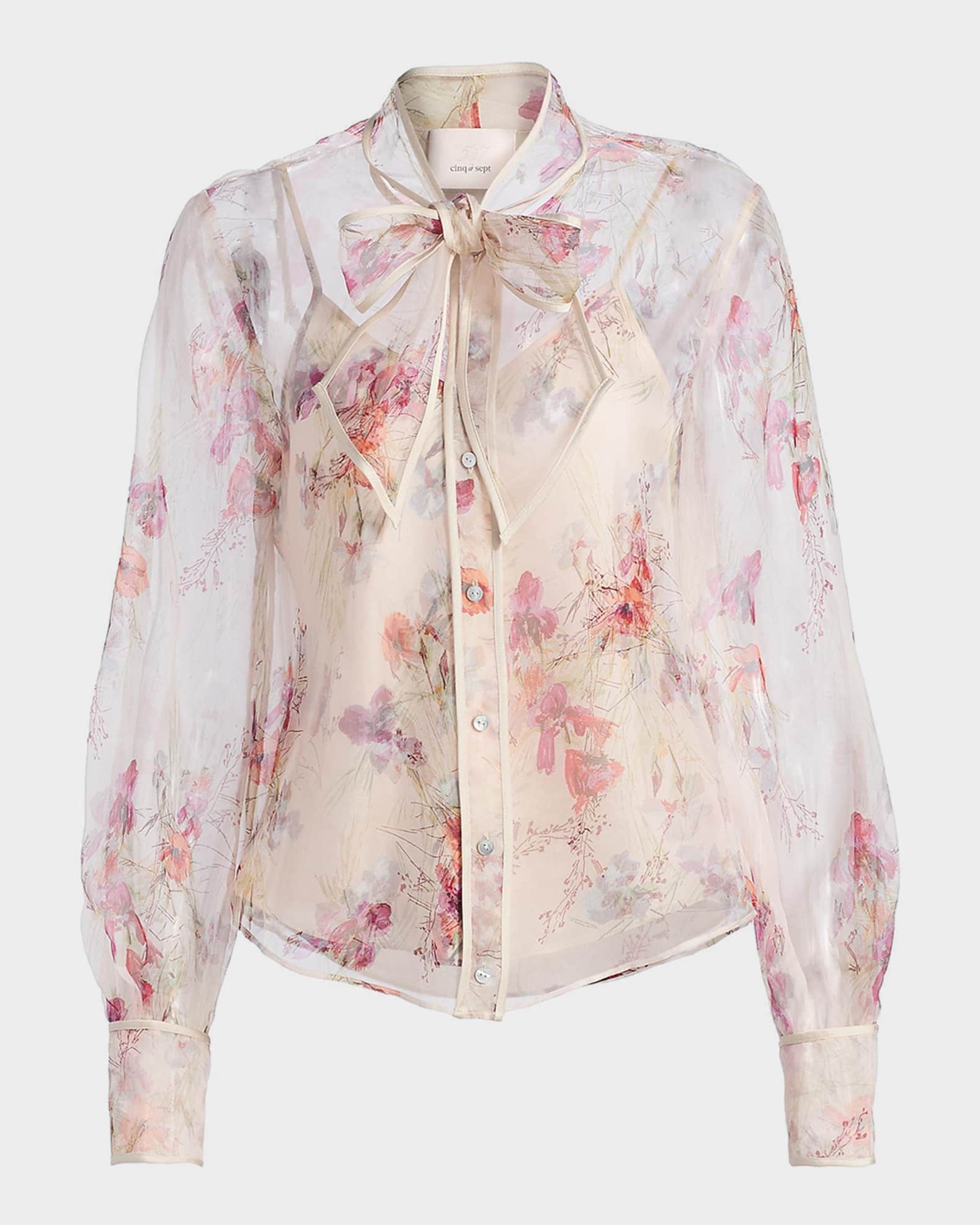Cinq a Sept Farouz Iris Bouquet Silk Organza Top | Neiman Marcus