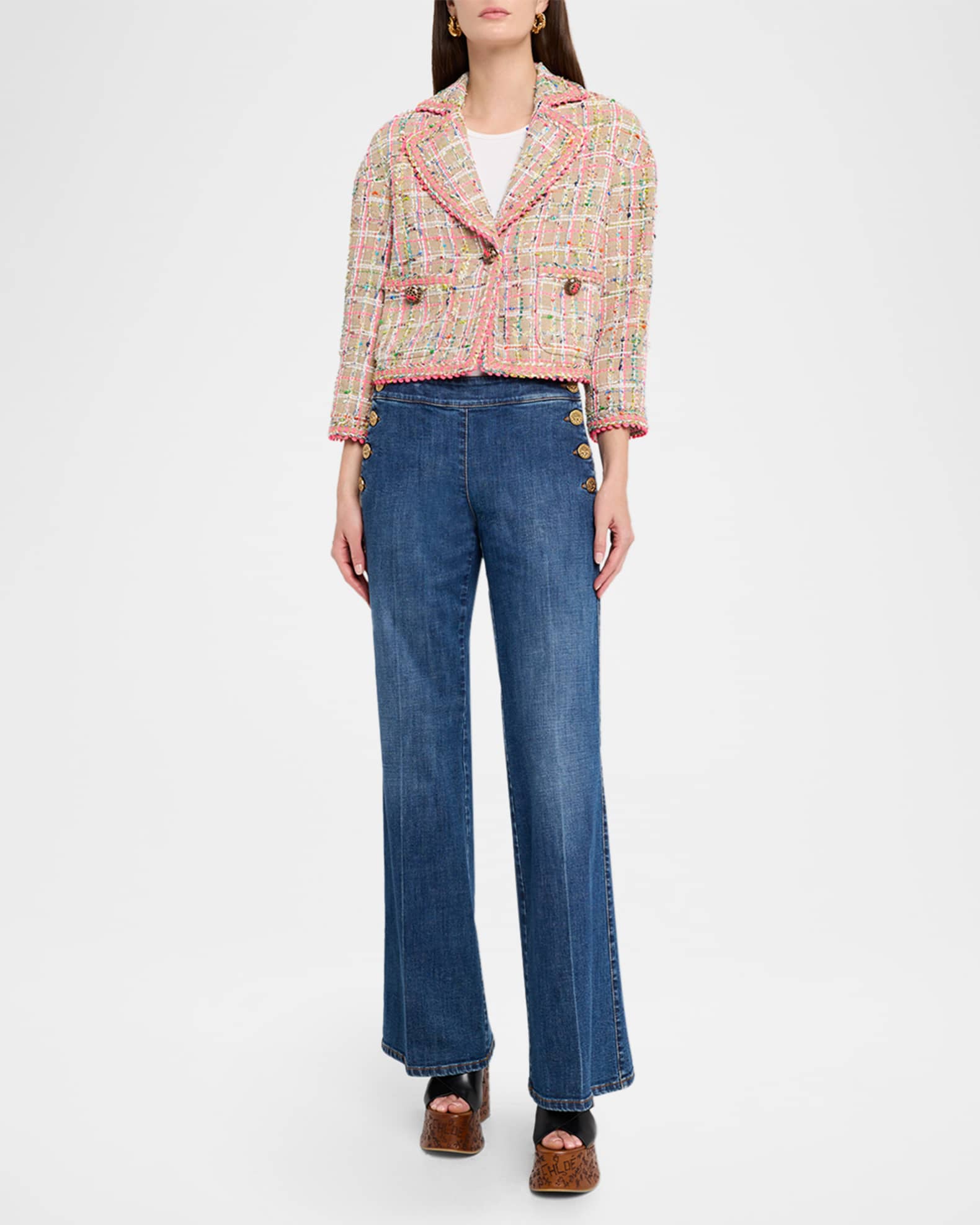 Maison Common Check Tweed Single-Breasted Jacket | Neiman Marcus