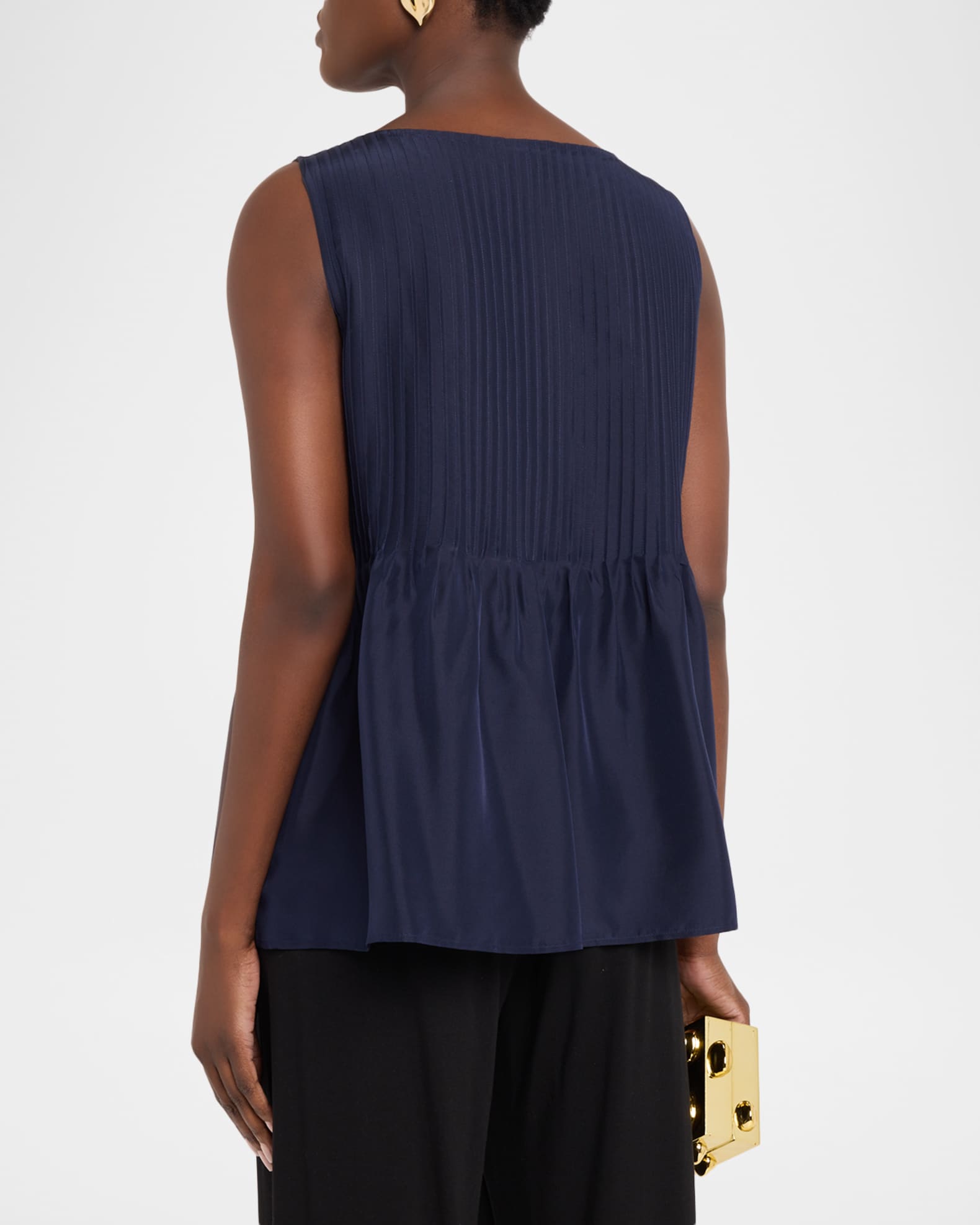 Eileen Fisher Bateau-Neck Pleated Silk Top | Neiman Marcus