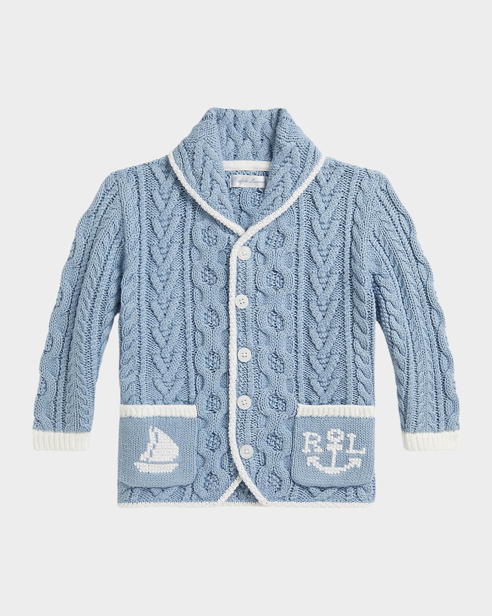Polo Ralph Lauren Kid's Cable-Knit Cotton Shawl Cardigan, Size 3M-24M ...